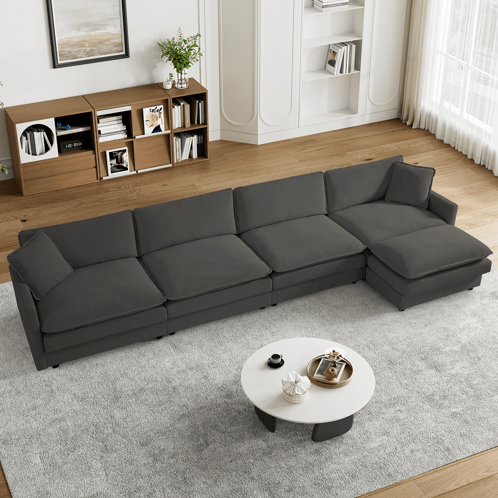 Rophefx 150.4" Modern L Shaped Sectional Sofa, Velvet Deep Seat Cloud ...