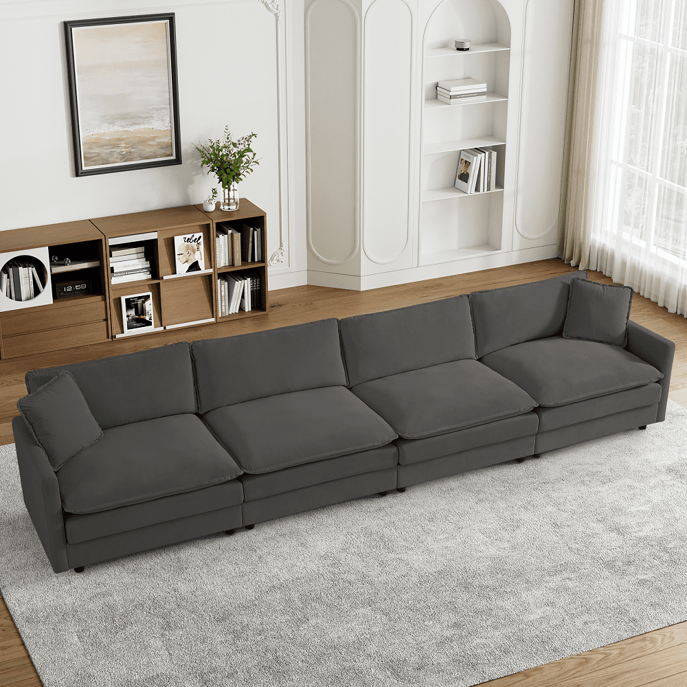 Rophefx 150.4" Modern Sectional Sofa, Velvet Deep Seat Cloud Couches ...