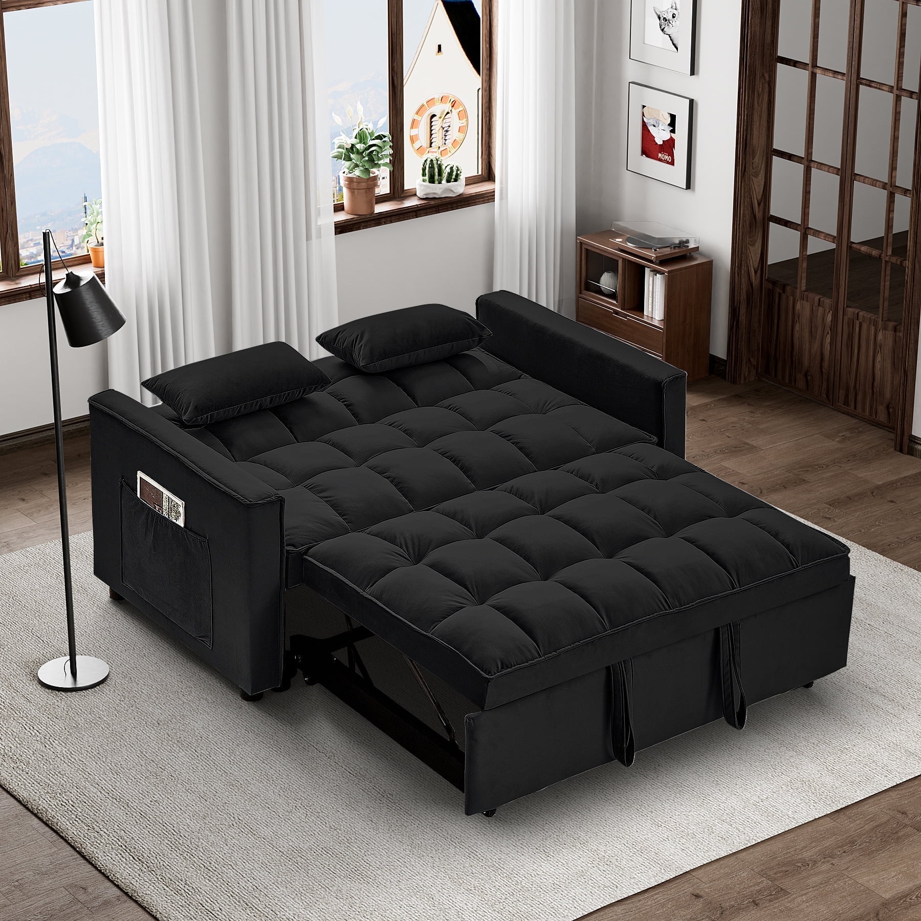 Rophefx 3 in 1 Convertible Sleeper Sofa Couch with Pullout Bed, Sherpa ...