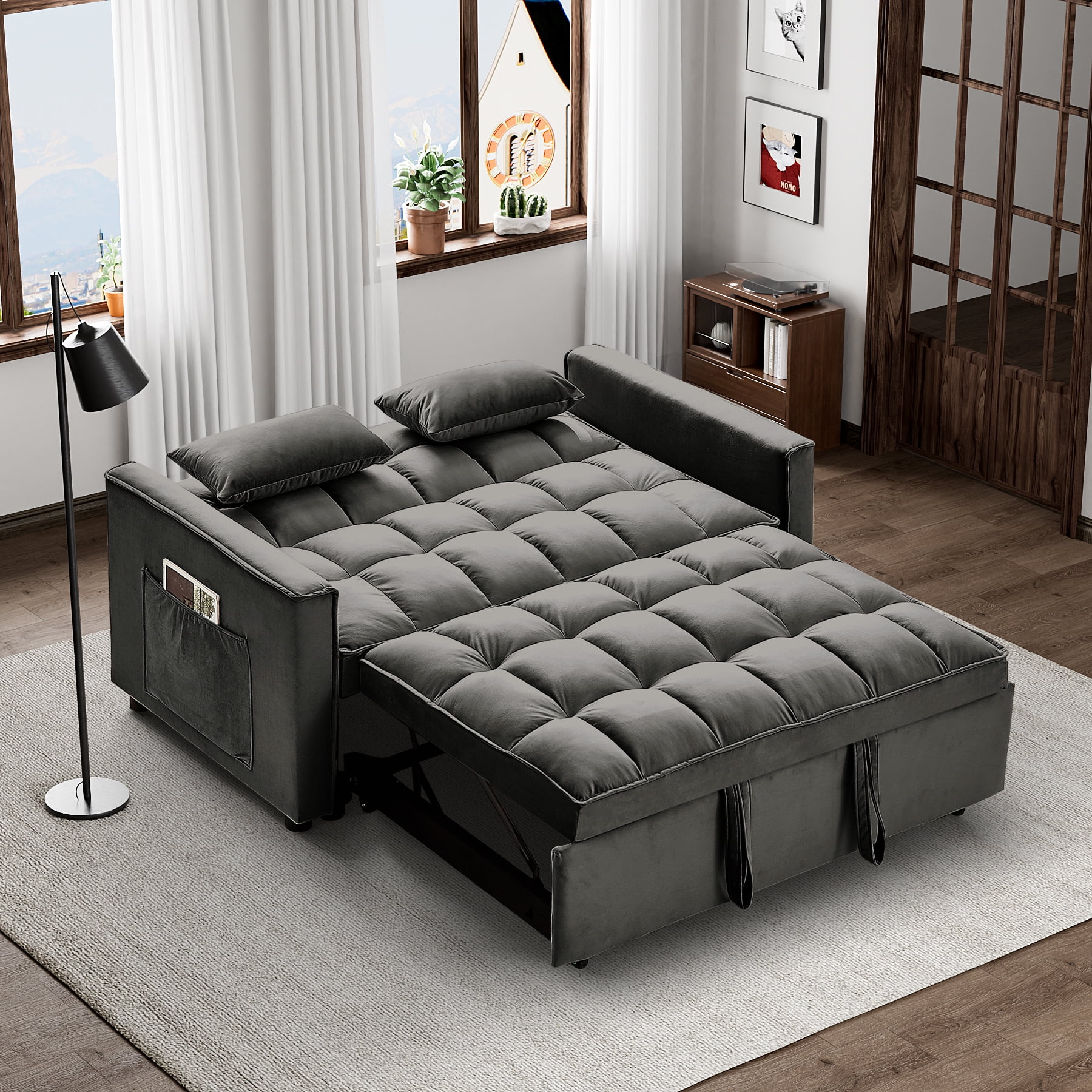 Rophefx 3 in 1 Convertible Sleeper Sofa Couch with Pullout Bed, Sherpa ...