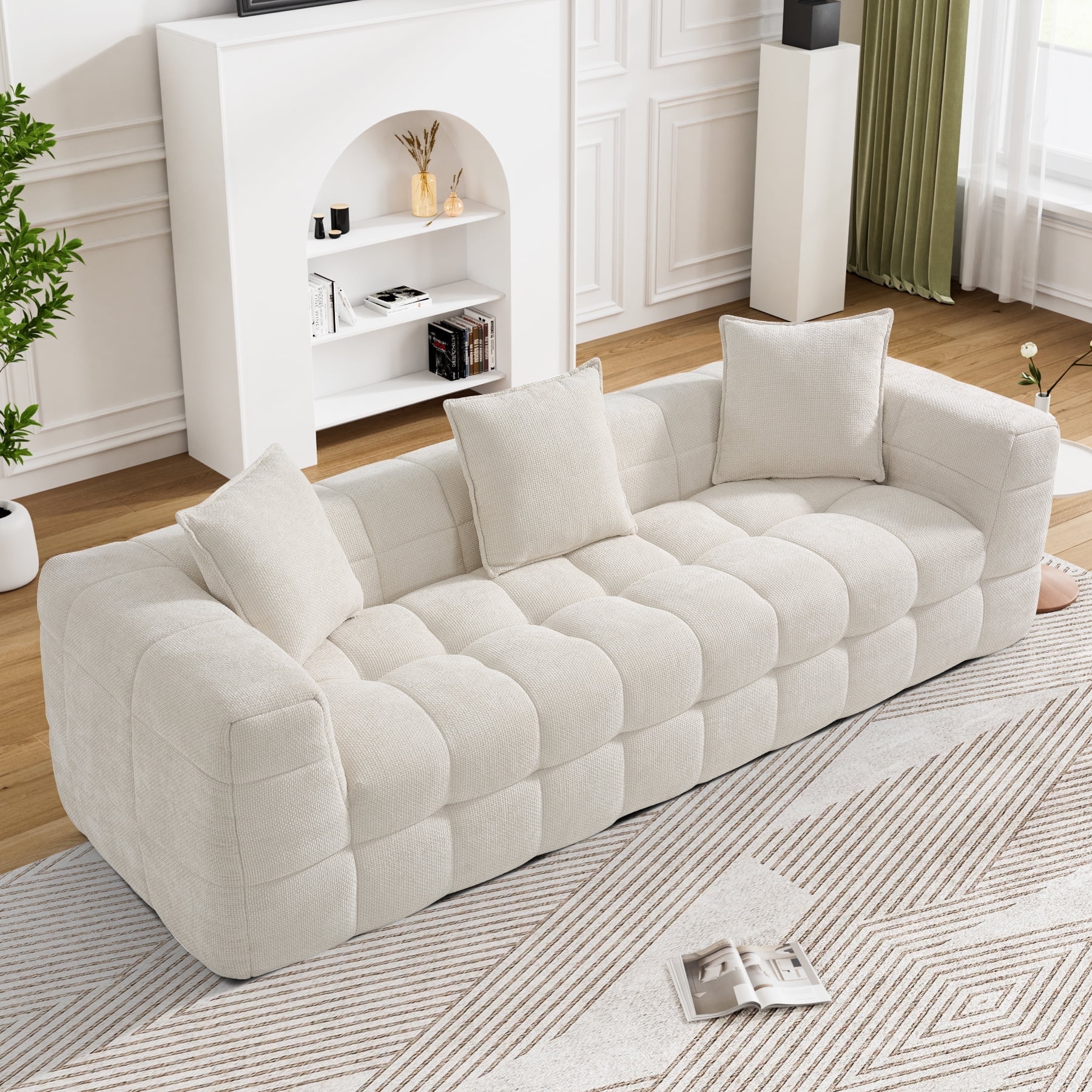Rophefx 89.8" Modern Upholstered Cloud Sofa, Chenille 3 Seater Deep ...