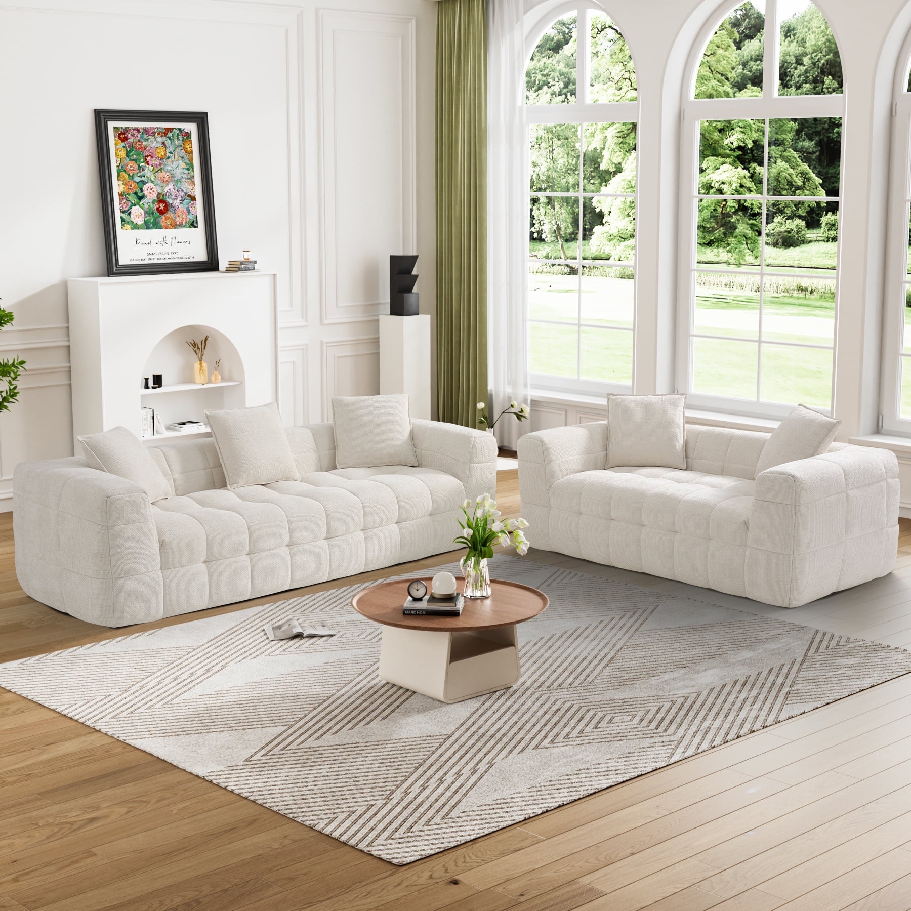 Rophefx Modern Upholstered Cloud Sofa, Chenille 2 Seater and 3 Seater ...