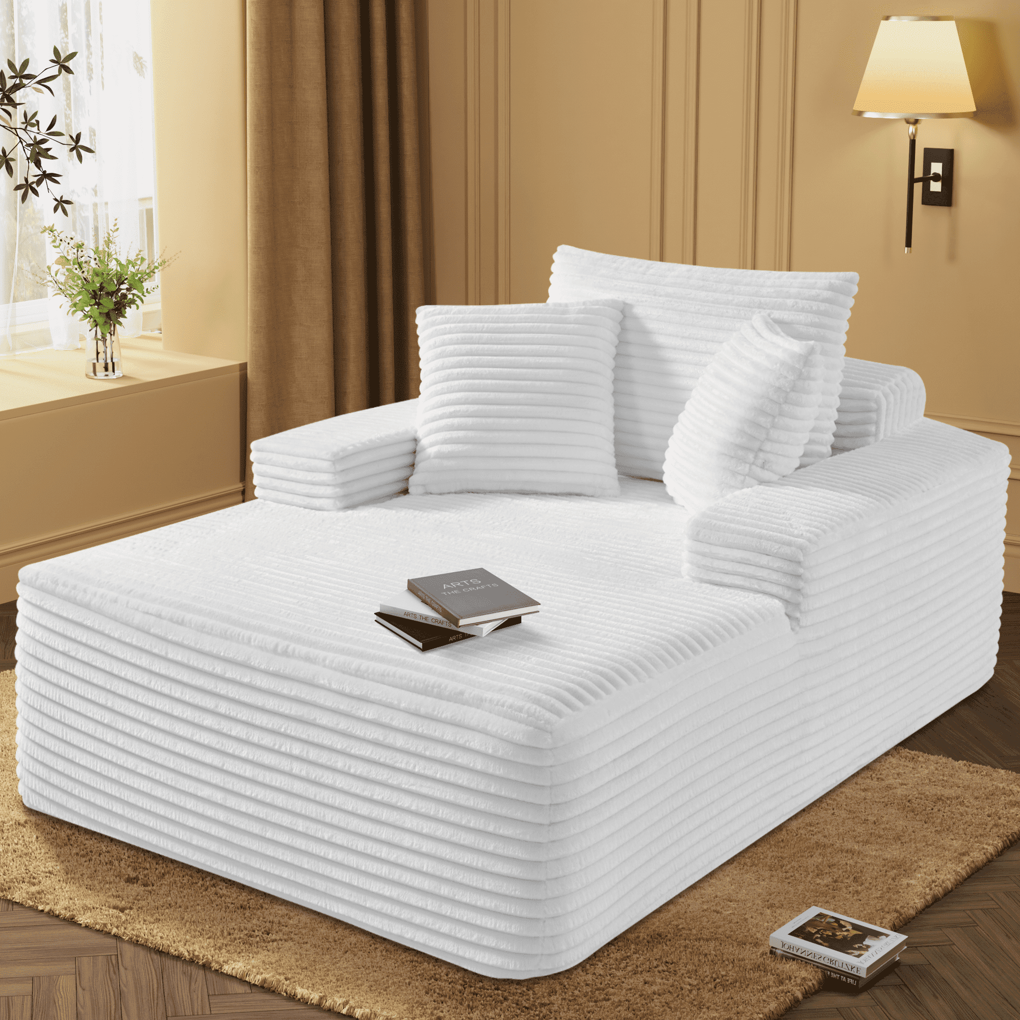 Rophefx Oversized Chaise Lounge Chair Indoor, 49.2" Upholstered Faux ...