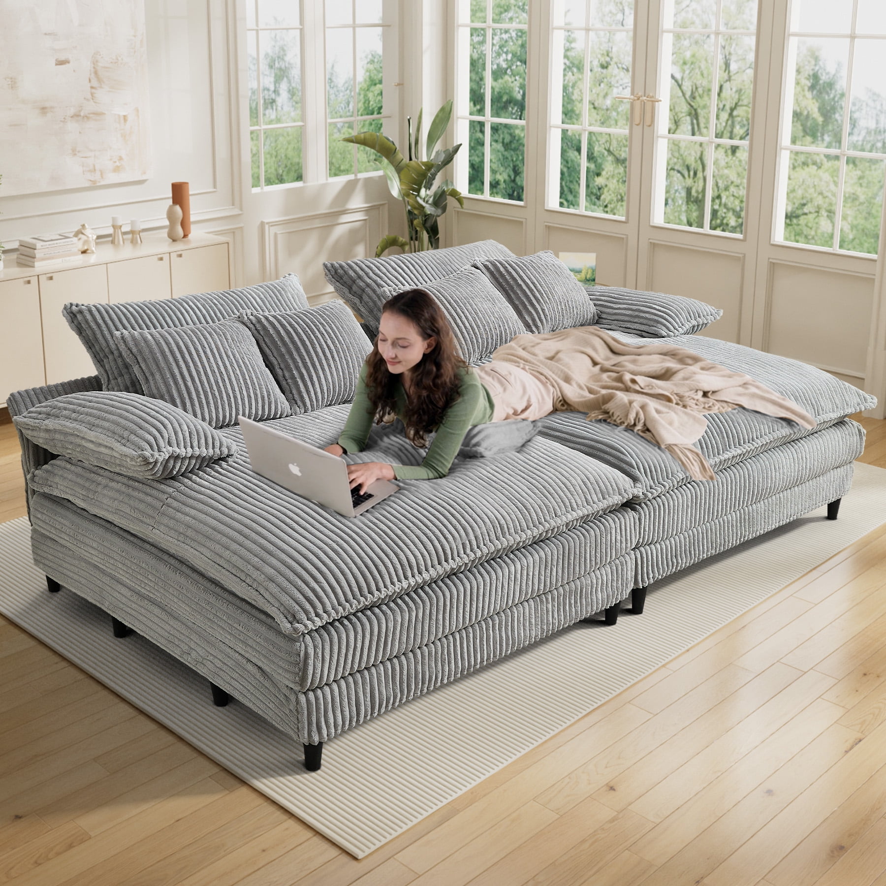 Rophefx Oversized Chaise Lounge with Adjustable Backrest,109.6" Cloud ...
