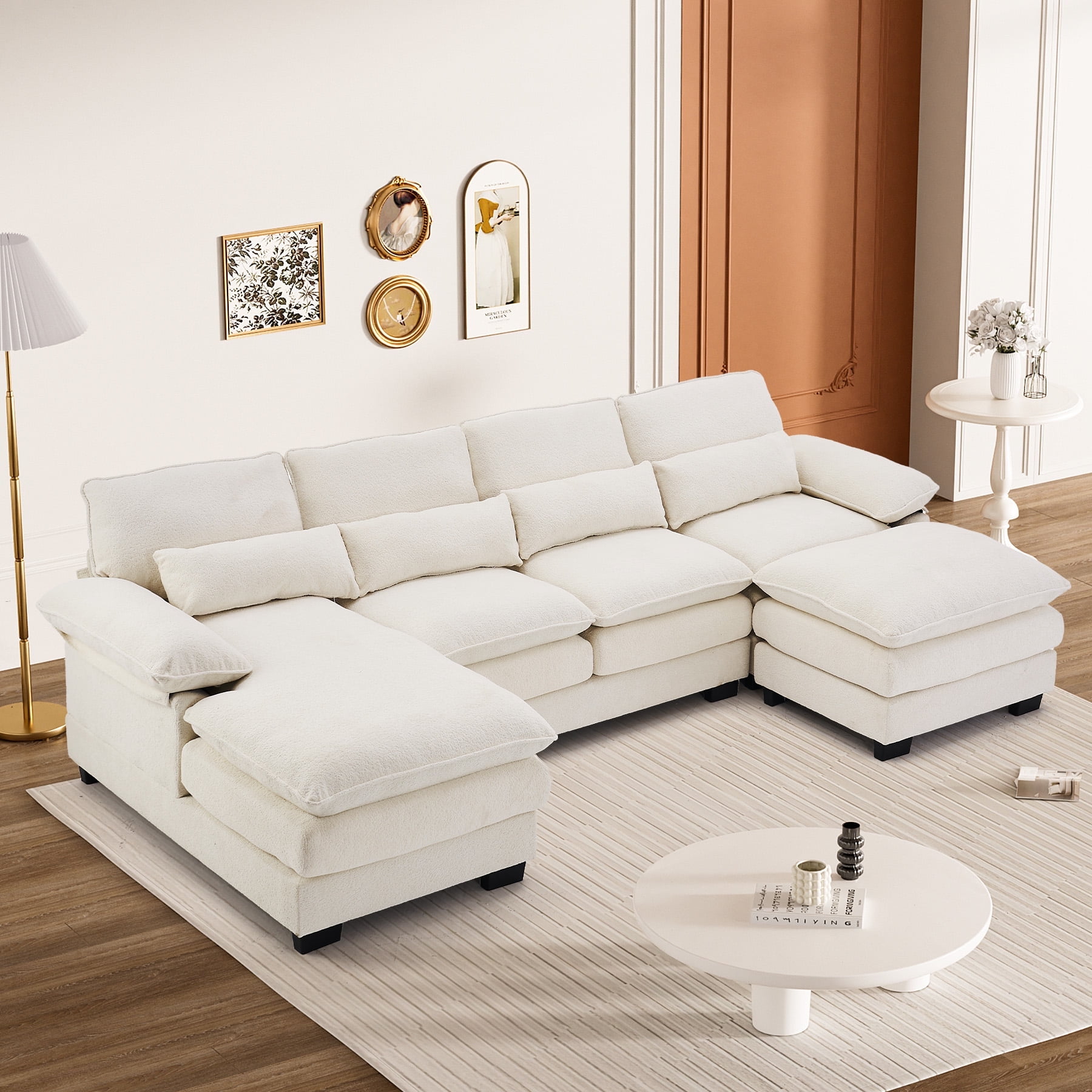 Rophefx Soft Chenille Fabric U-shaped Sectional Sofa Set with Double ...