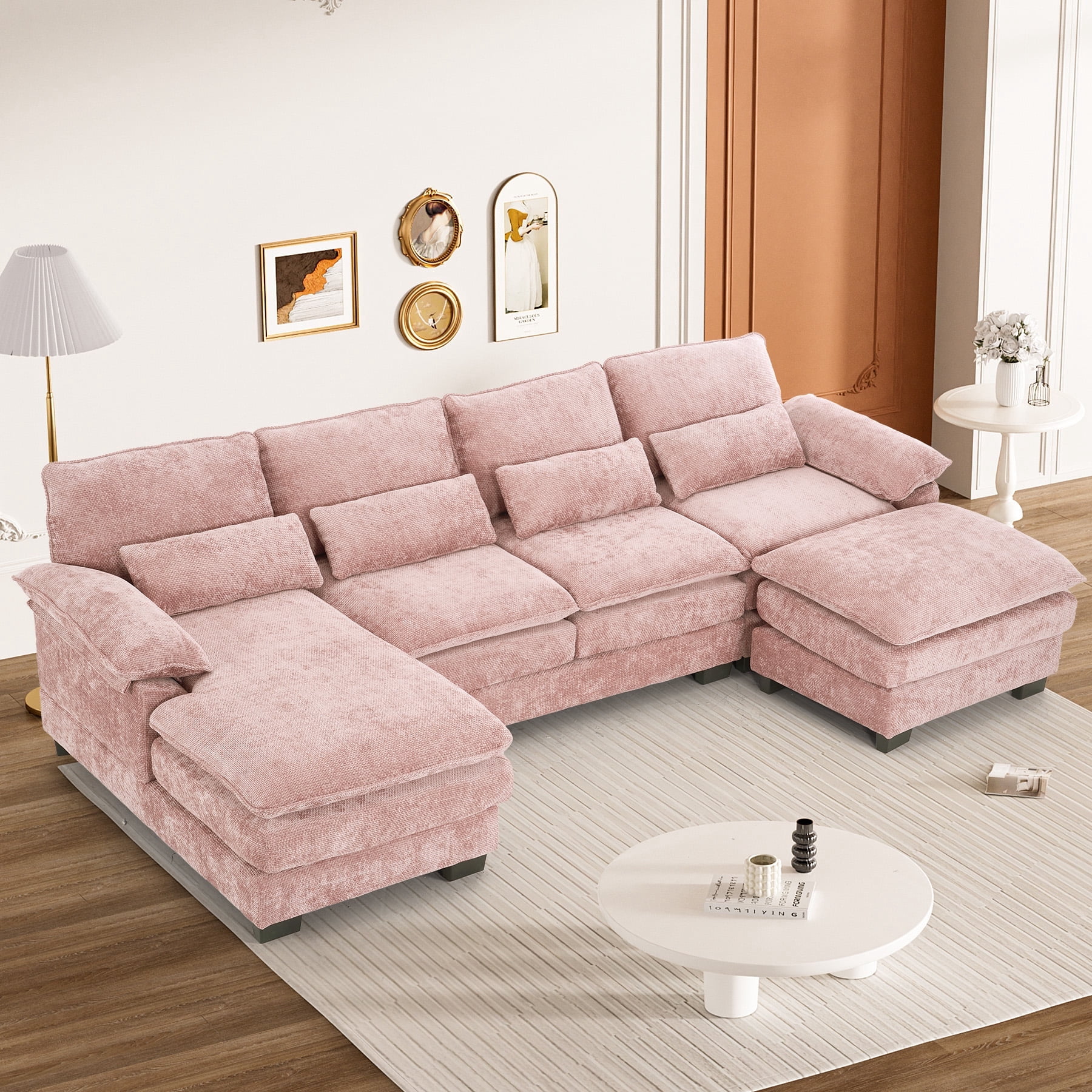 Rophefx Soft Chenille Fabric U-shaped Sectional Sofa Set with Double ...