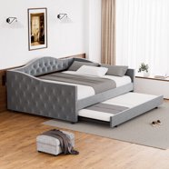 Churanty Full Size Daybed with Trundle, Teddy Fleece Full Upholstered ...