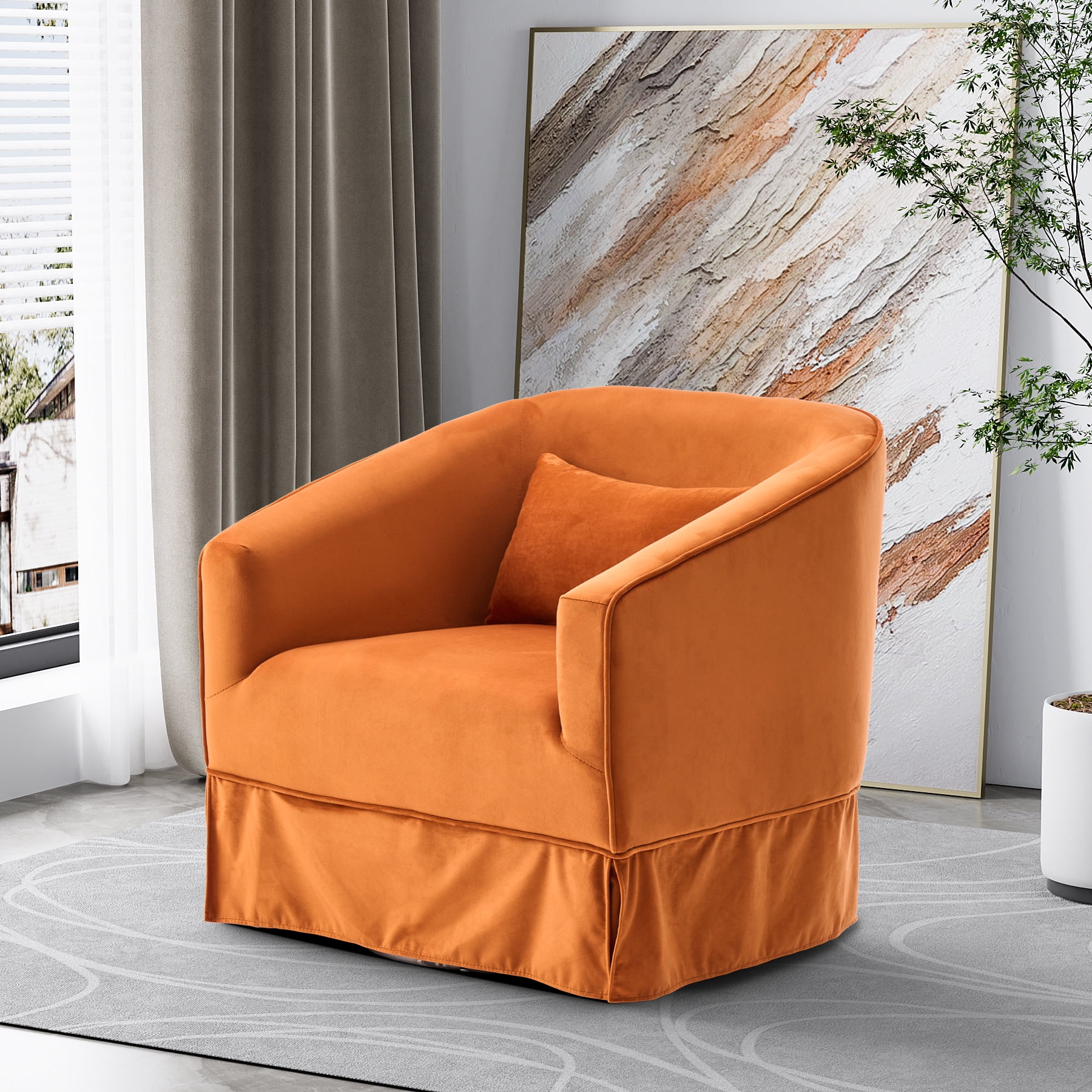 Rophefx Upholstered Swivel Barrel Chair with 360-Degree Base, Velvet ...