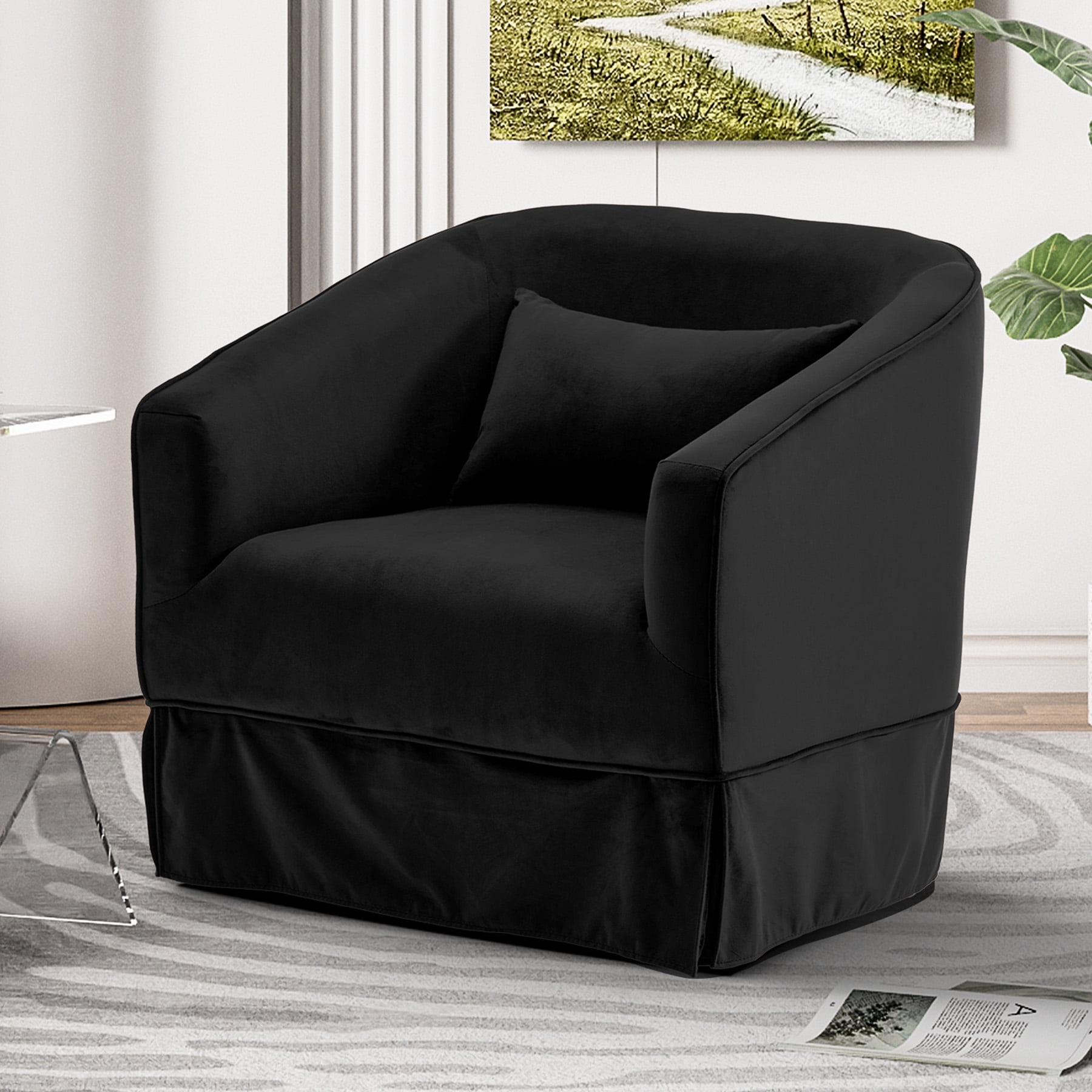 Rophefx Upholstered Swivel Barrel Chair with 360-Degree Base, Velvet ...