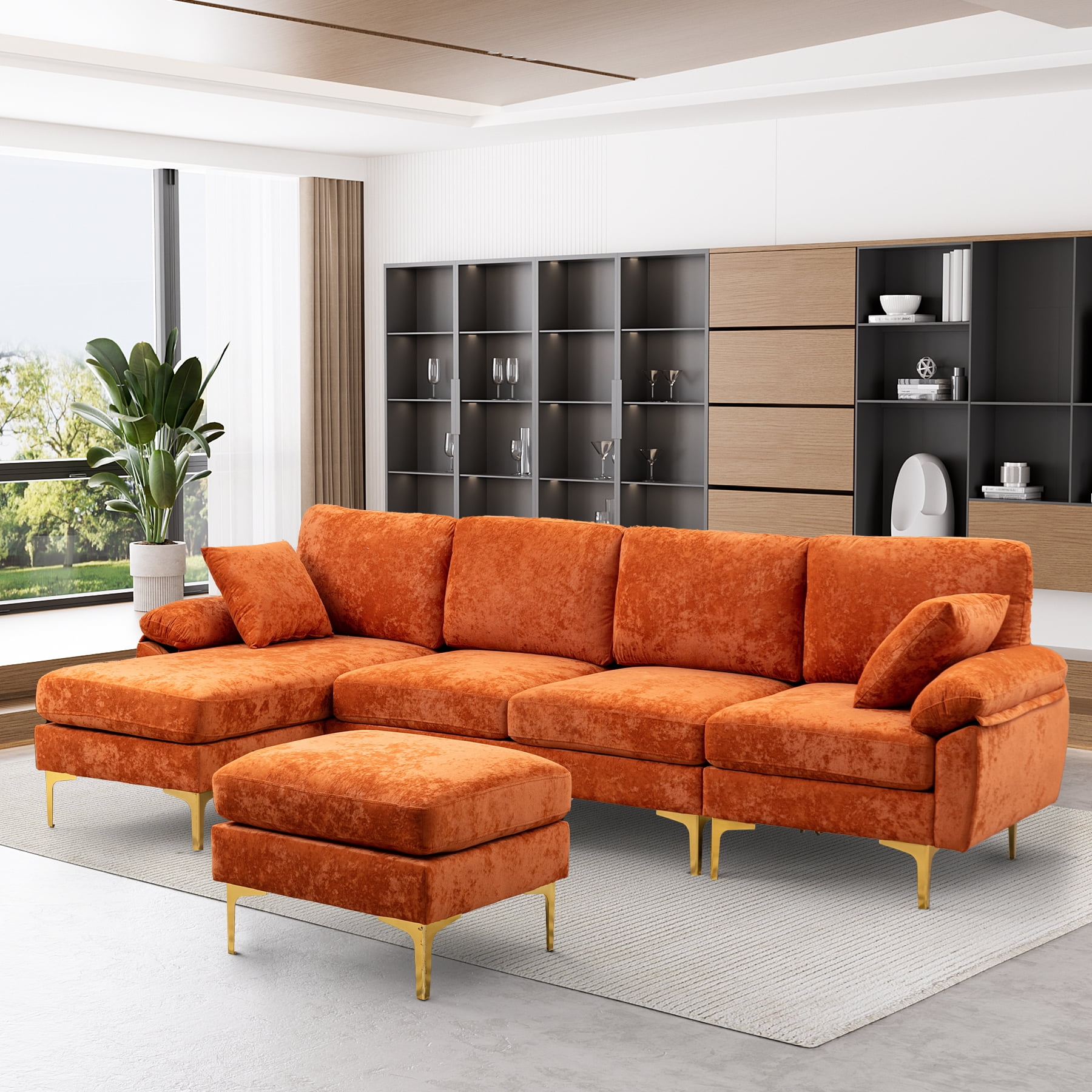 Rophefx Upholstered Velvet U-shaped Sectional Sofa With Ottoman ...