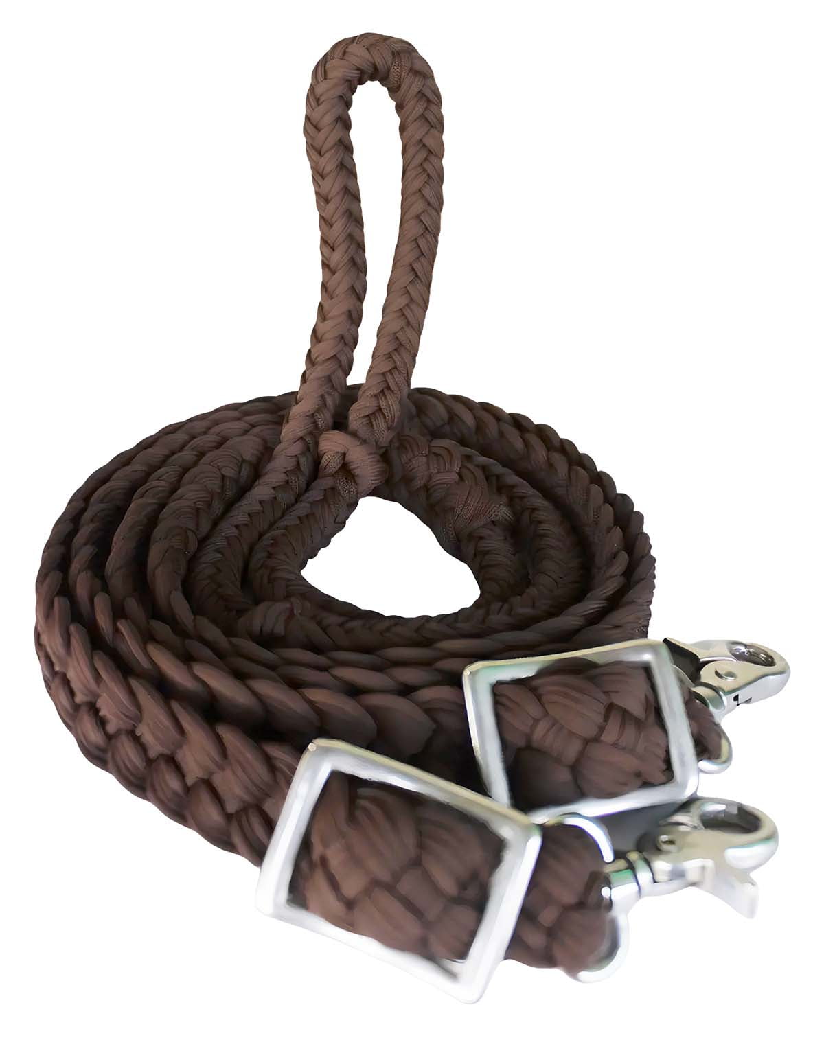 Roping Knotted Horse Tack Western Barrel Reins Rein Nylon Braided Brown ...