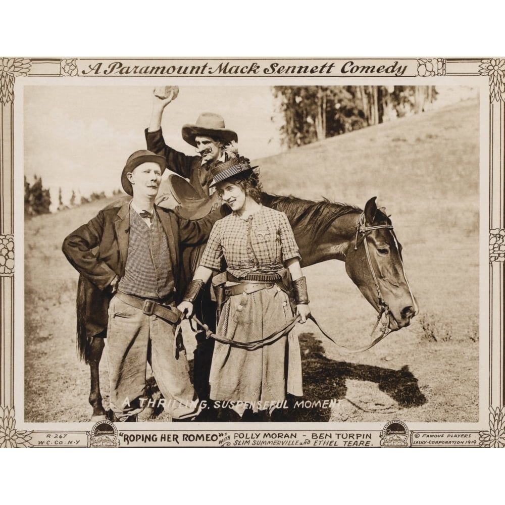 Roping Romeo L-R: Ben Turpin Slim Summerville Polly Moran On Lobbycard 1917 Movie Poster ...