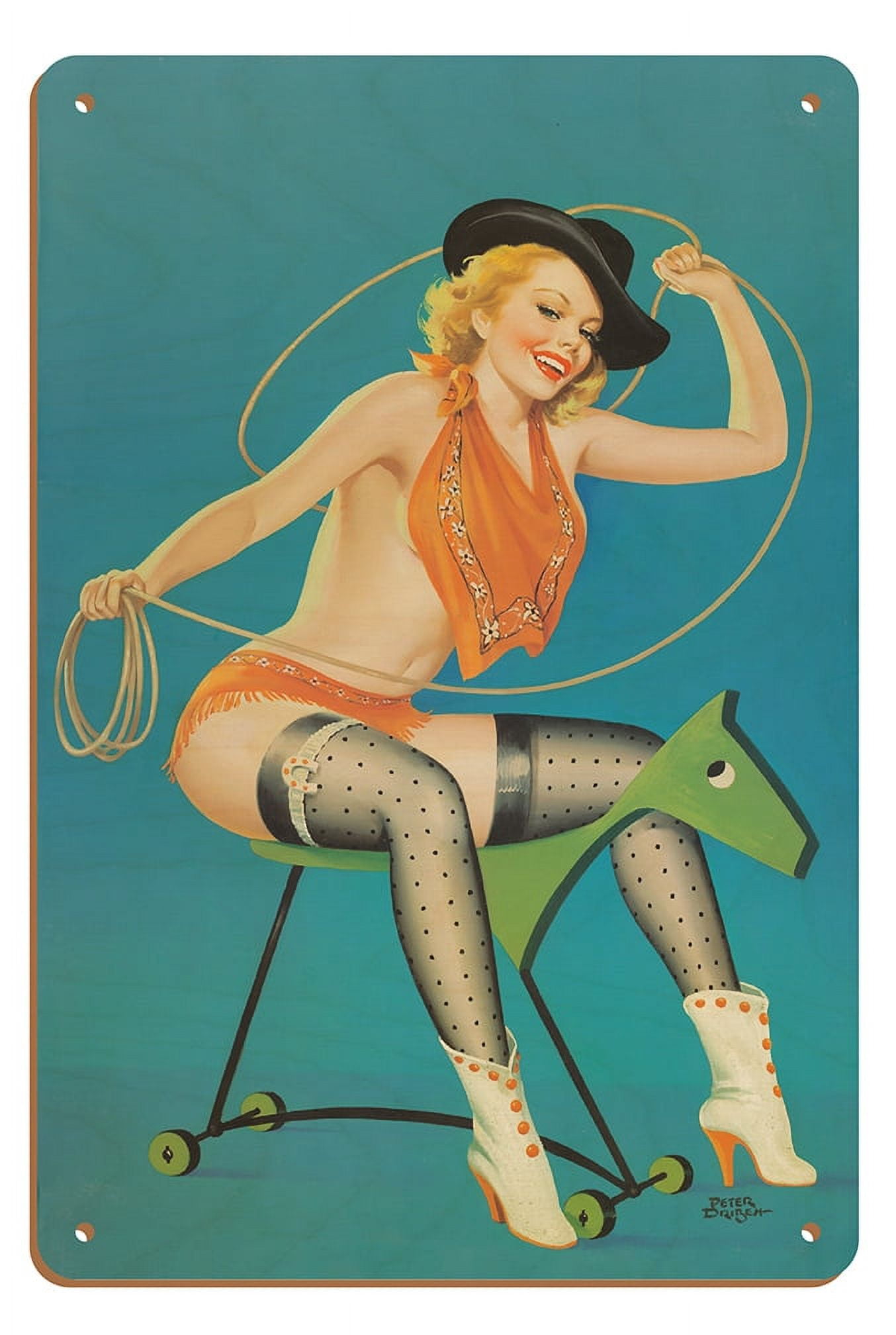 Roping The Horse - Flirt Magazine October 1952 - Vintage Pin Up Girl Print by Peter Driben - 8 x ...