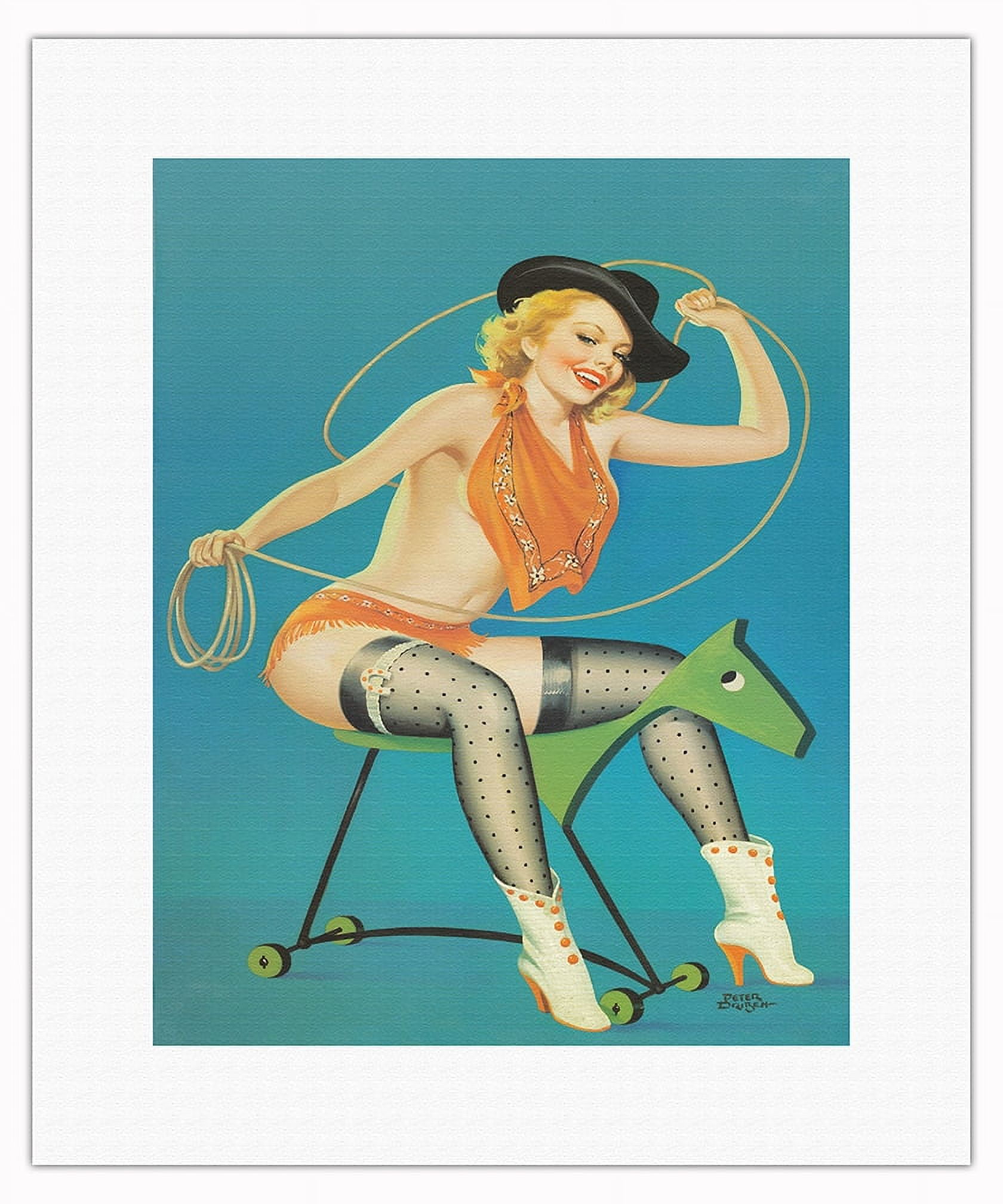 Roping The Horse - Flirt Magazine October 1952 - Vintage Pin Up Girl Print by Peter Driben ...