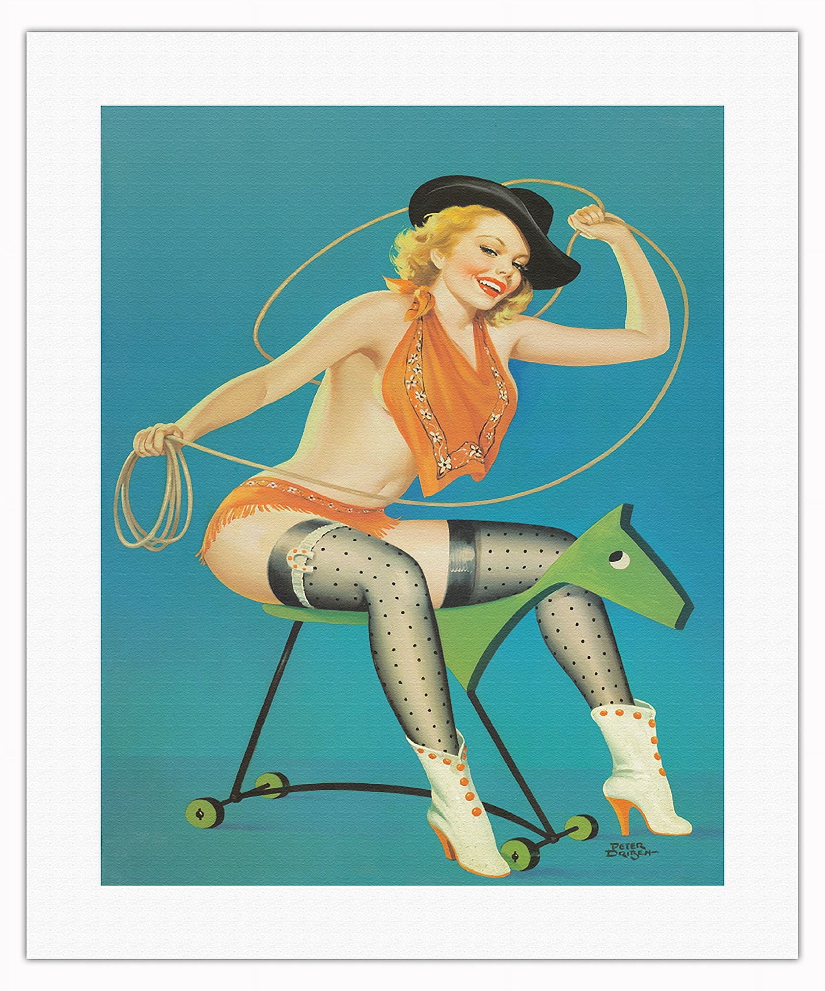 Roping The Horse - Flirt Magazine October 1952 - Vintage Pin Up Girl Print by Peter Driben ...