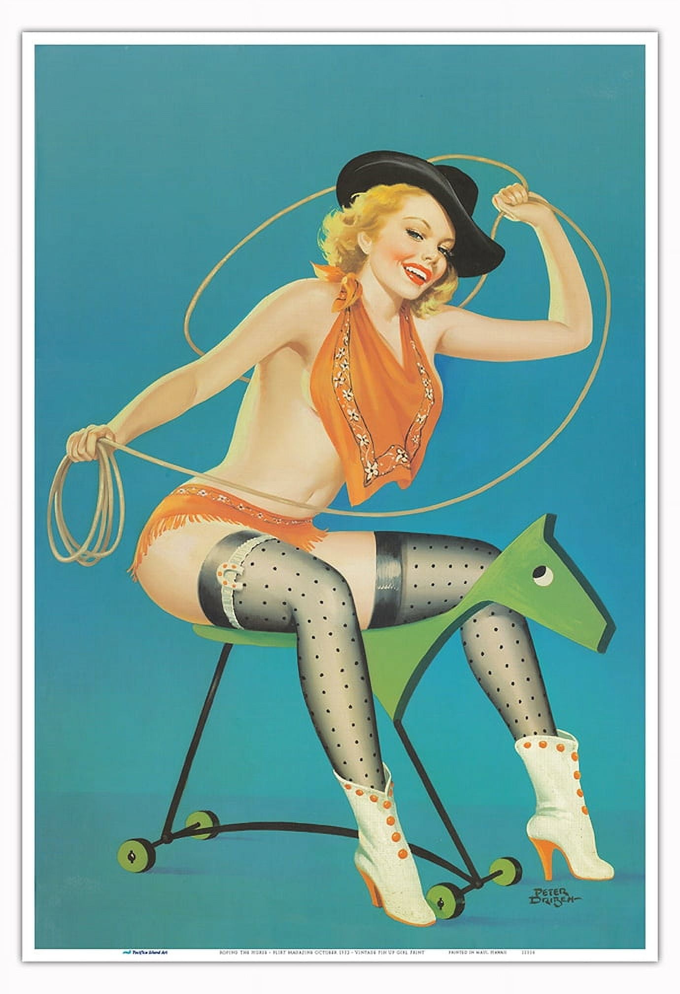 Roping The Horse - Flirt Magazine October 1952 - Vintage Pin Up Girl Print by Peter Driben ...