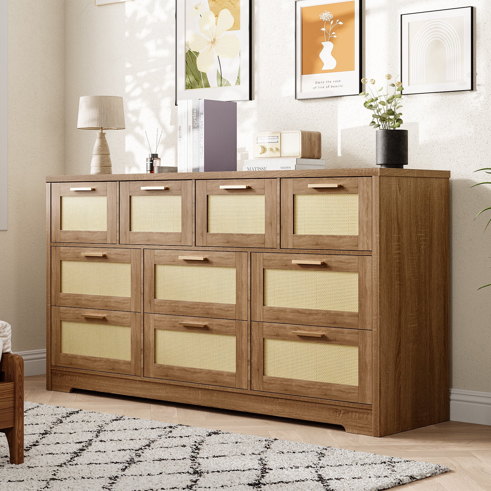 Roromall 10 Drawer Dresser, 59'' Modern Farmhouse Chest of Drawers with ...