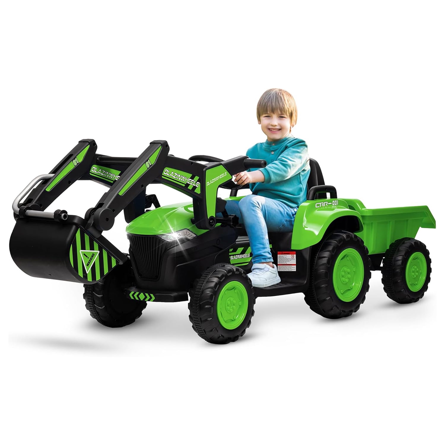 Roromall 12V 3 in 1 Kids Ride on Excavator & Tractor with Detachable ...