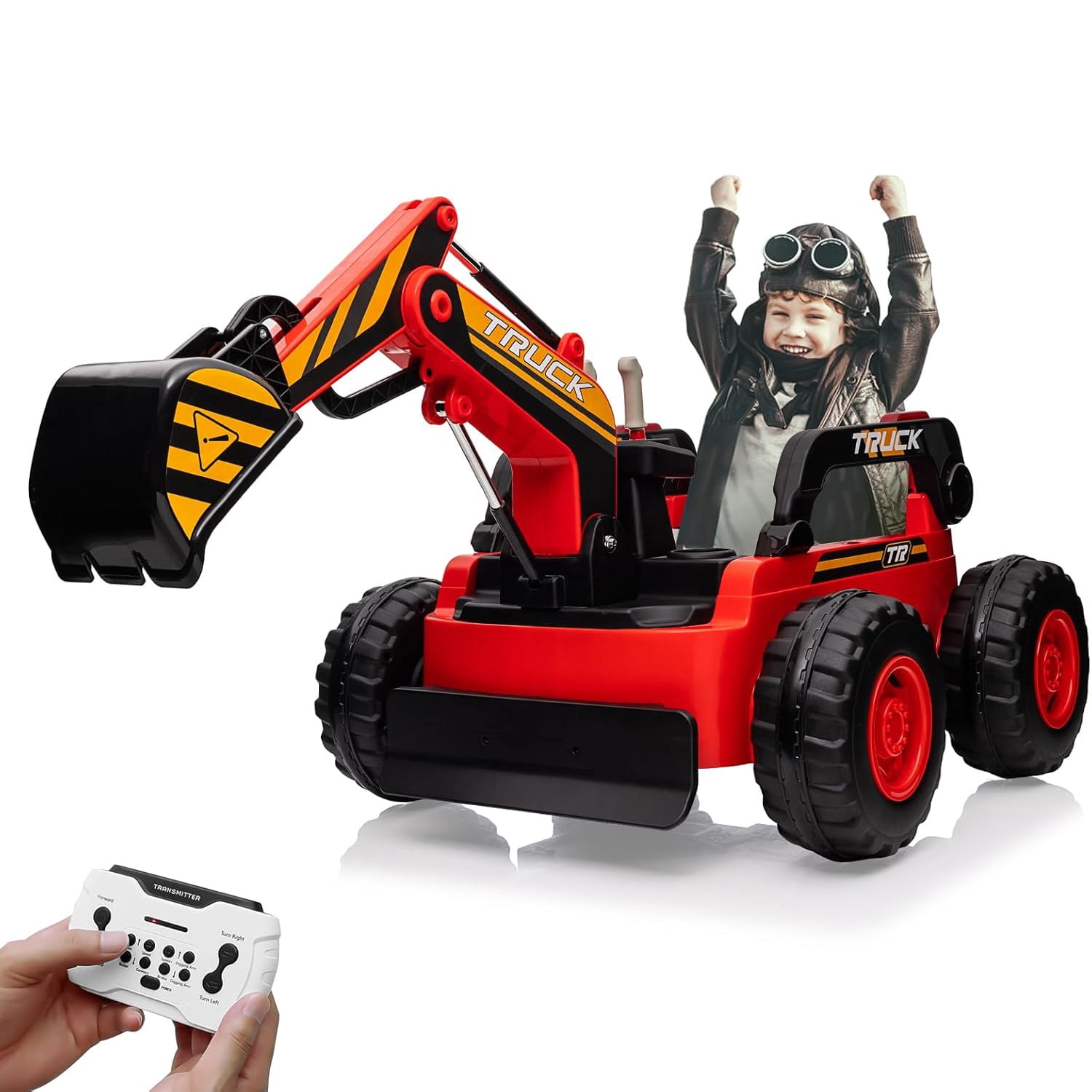 Roromall 12V Kids Ride-on Excavator Digger Truck with Remote Control ...