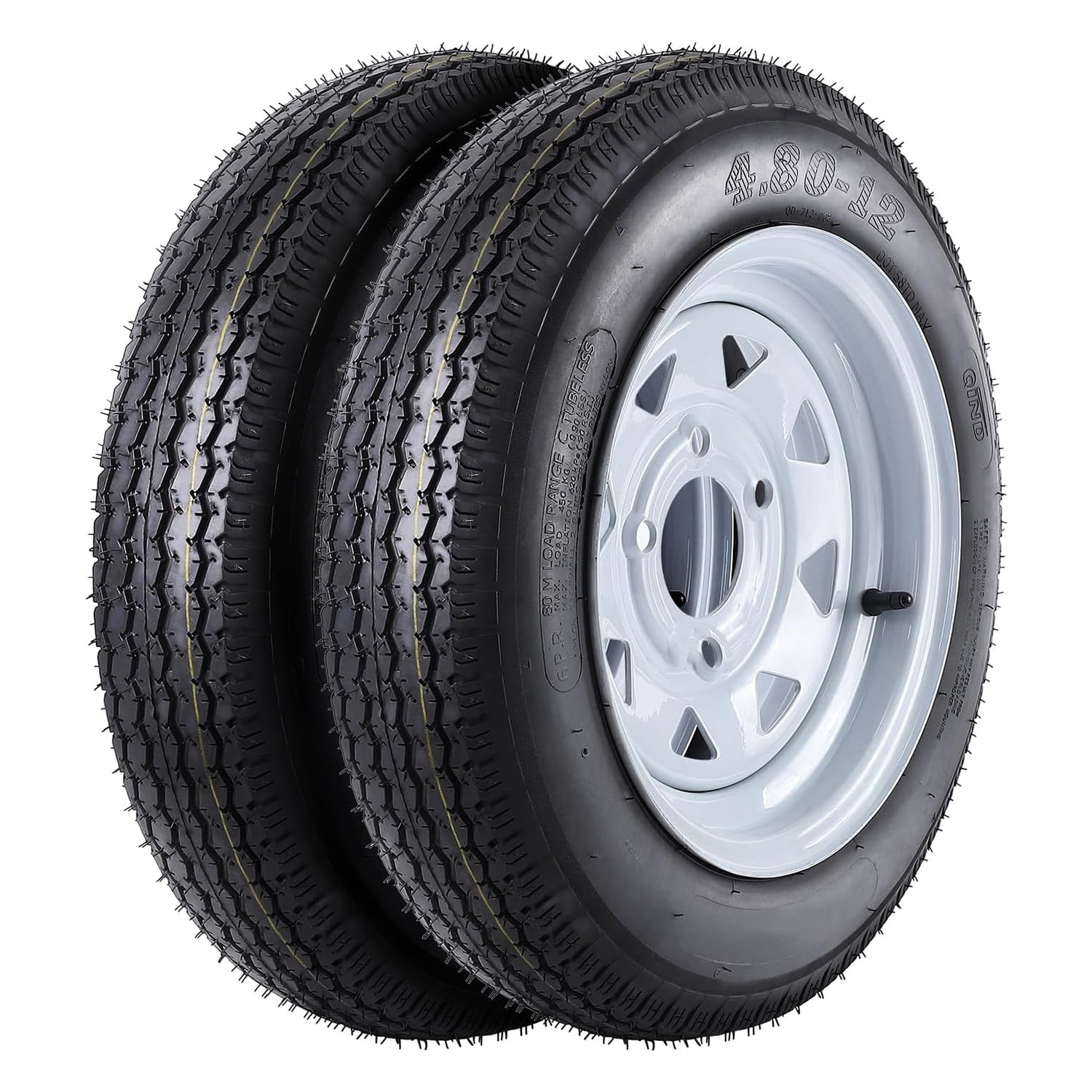 Roromall 2 Pack 4.80-12 4.80x12 480-12 4.80-12 Trailer Tires with 12'' Rims, 4 Lug on 4.5 ...