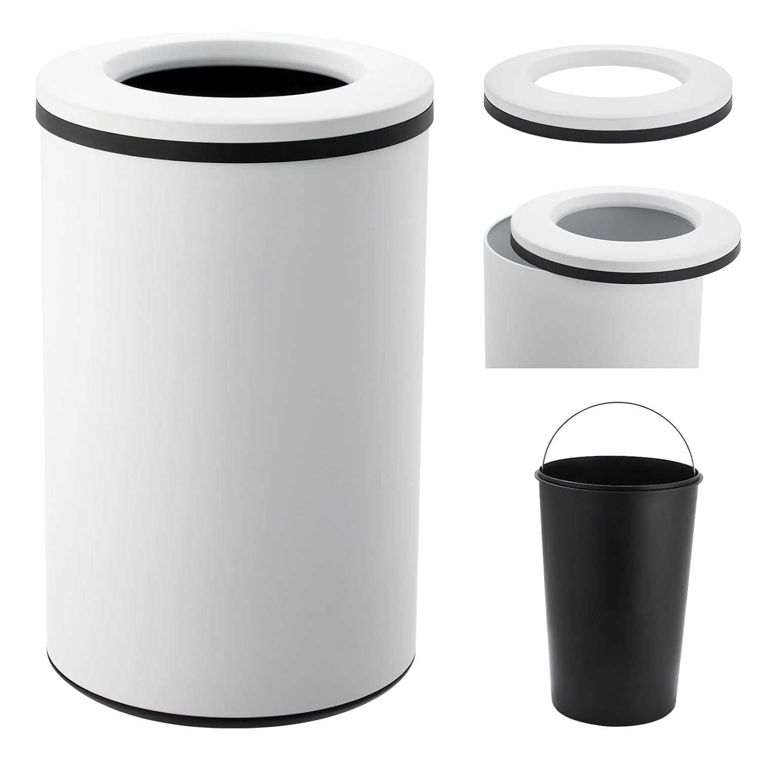 Roromall 40L/10.6 Gallon Trash Can Stainless Steel Round Garbage Can ...