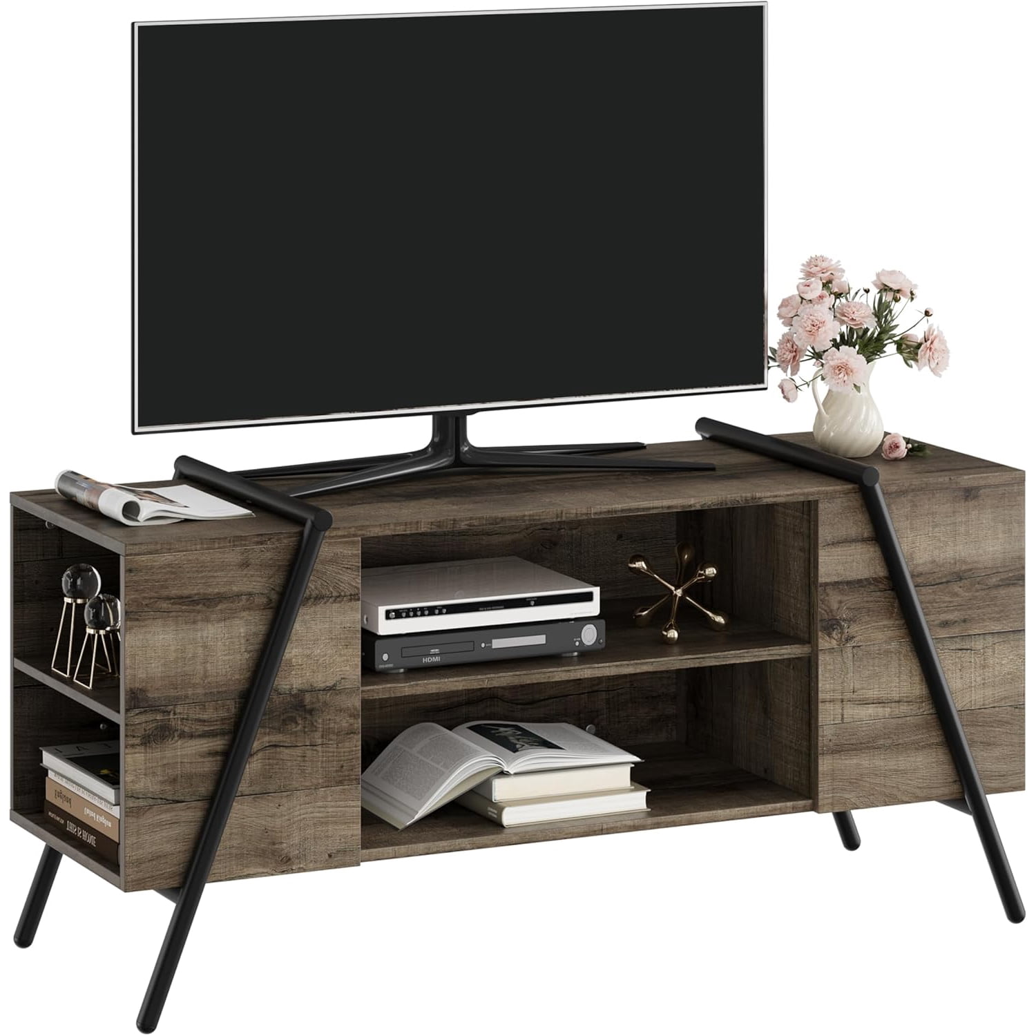 Roromall 47" TV Stand with Slanted Metal Legs, Industrial Media Console ...
