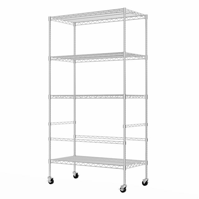 Roromall 5 Tier Storage Shelves Heavy Duty Shelves Unit with Wheels and ...