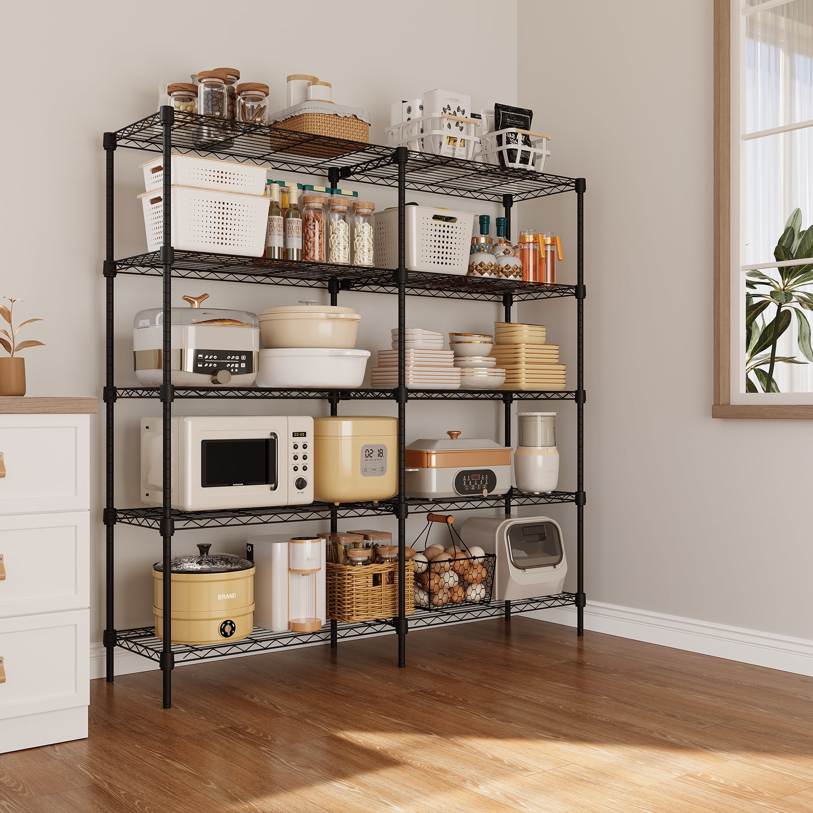 Roromall 5 Tier Wire Shelving Garage Shelf Heavy Duty Adjustable Garage ...