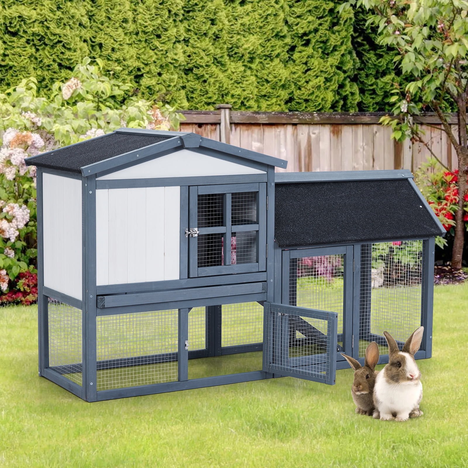 Roromall 54" Rabbit Hutch Cage, 2-Floor Wooden Rabbit Cage, Chicken ...