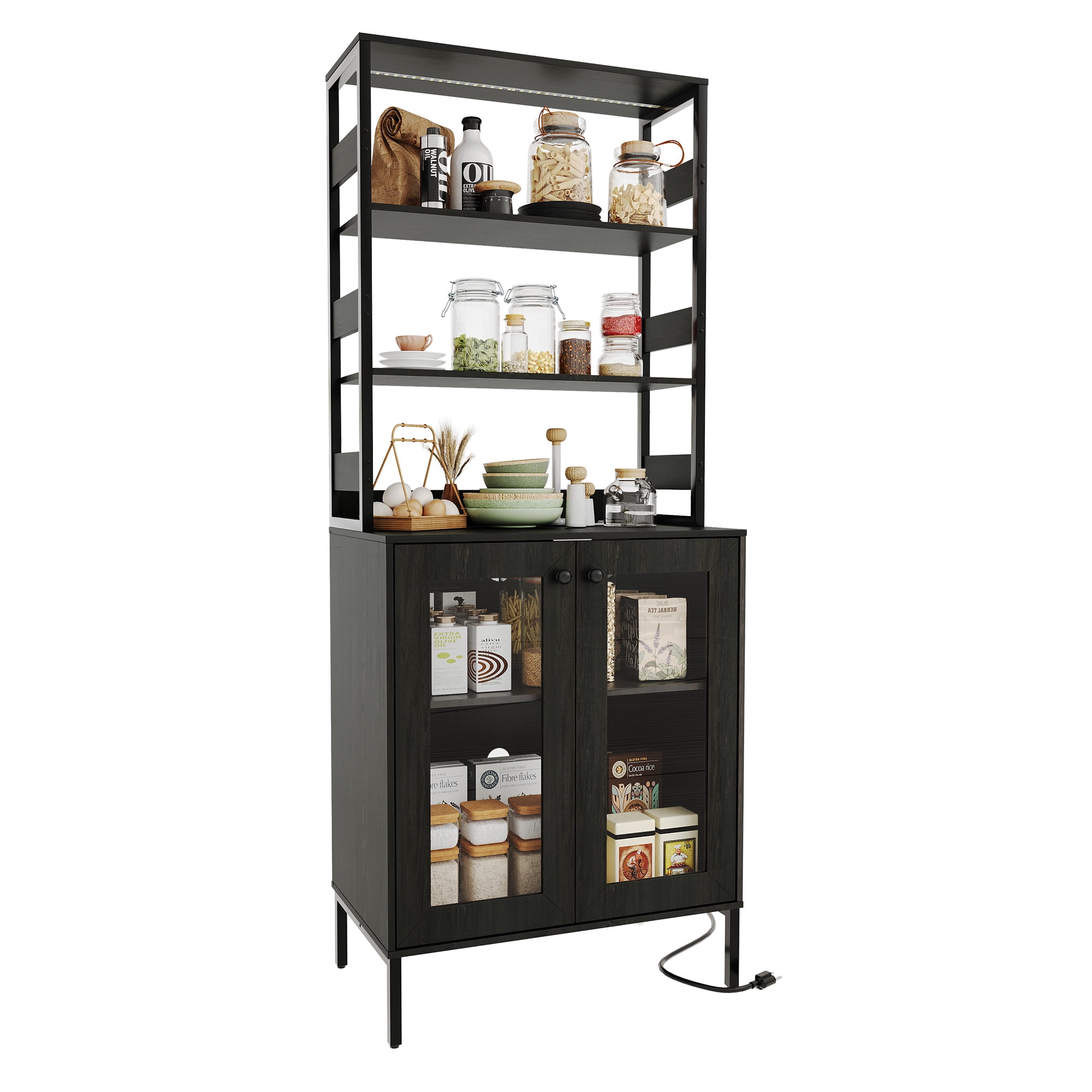 Roromall 67" Tall Bar Cabinet with LED Lights, Wine Bar Cabinet with ...