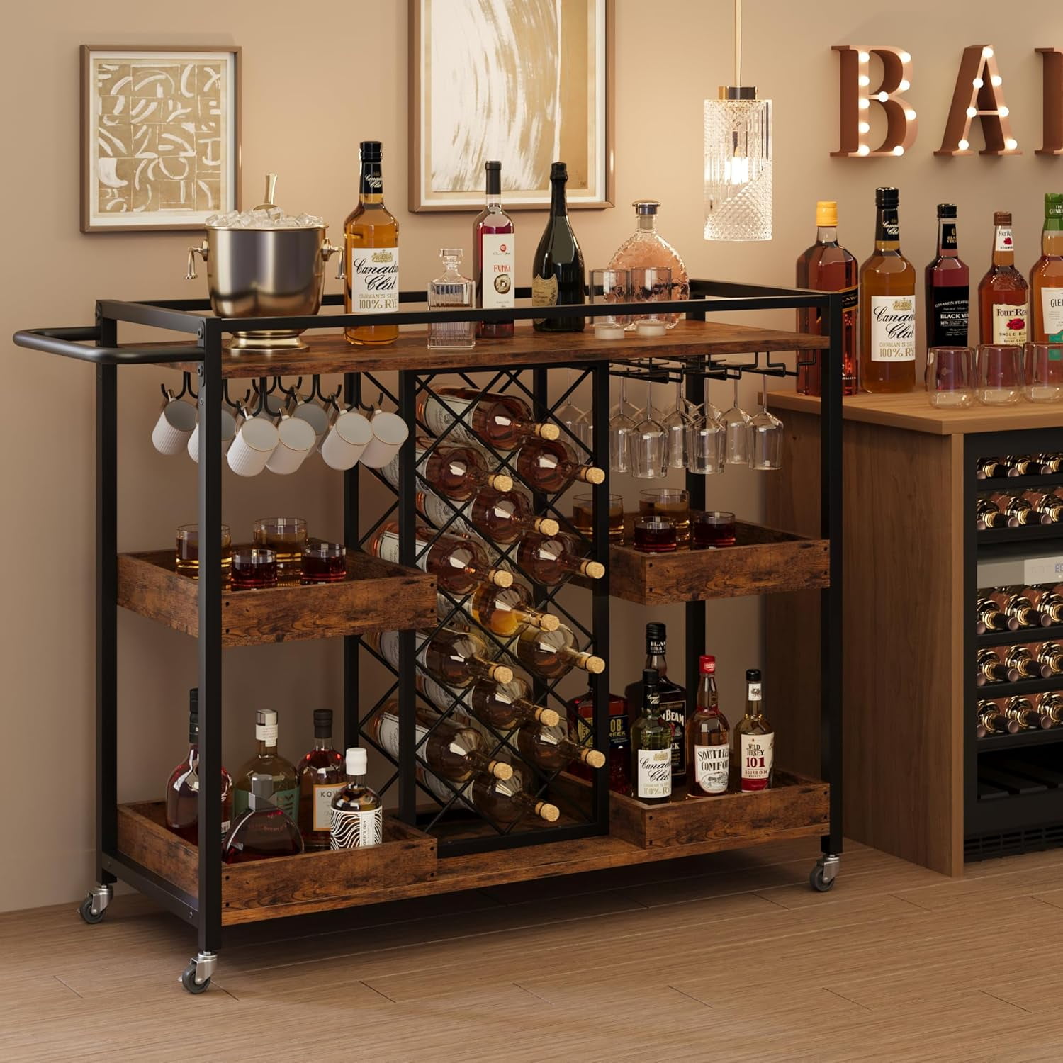 Roromall Bar Cart, 3 Tier Bar Carts, Bar Serving Carts, Rolling Bar ...