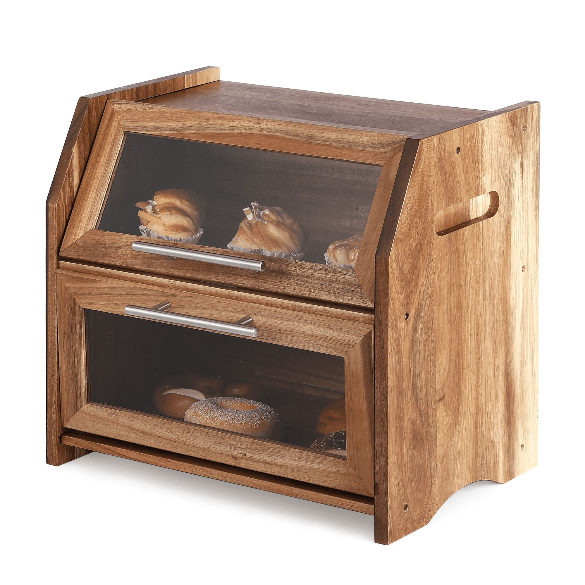 Roromall Double Layer Bread Box Wood Bread Bin with Clear Acrylic Door ...