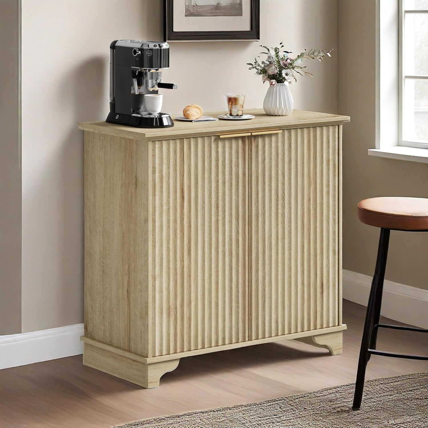 Roromall Fluted Sideboard Buffet Cabinet with Storage, 2 Door Kitchen ...