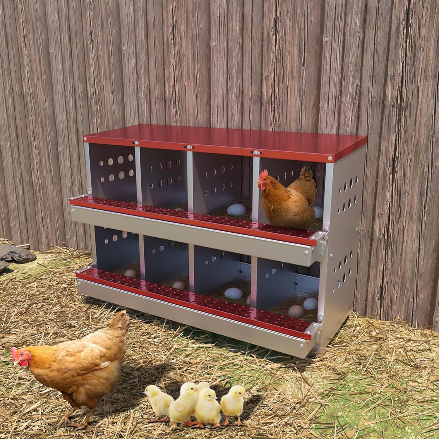 Roromall Metal Chicken Nesting Box for Laying Eggs, Rustproof Wall ...