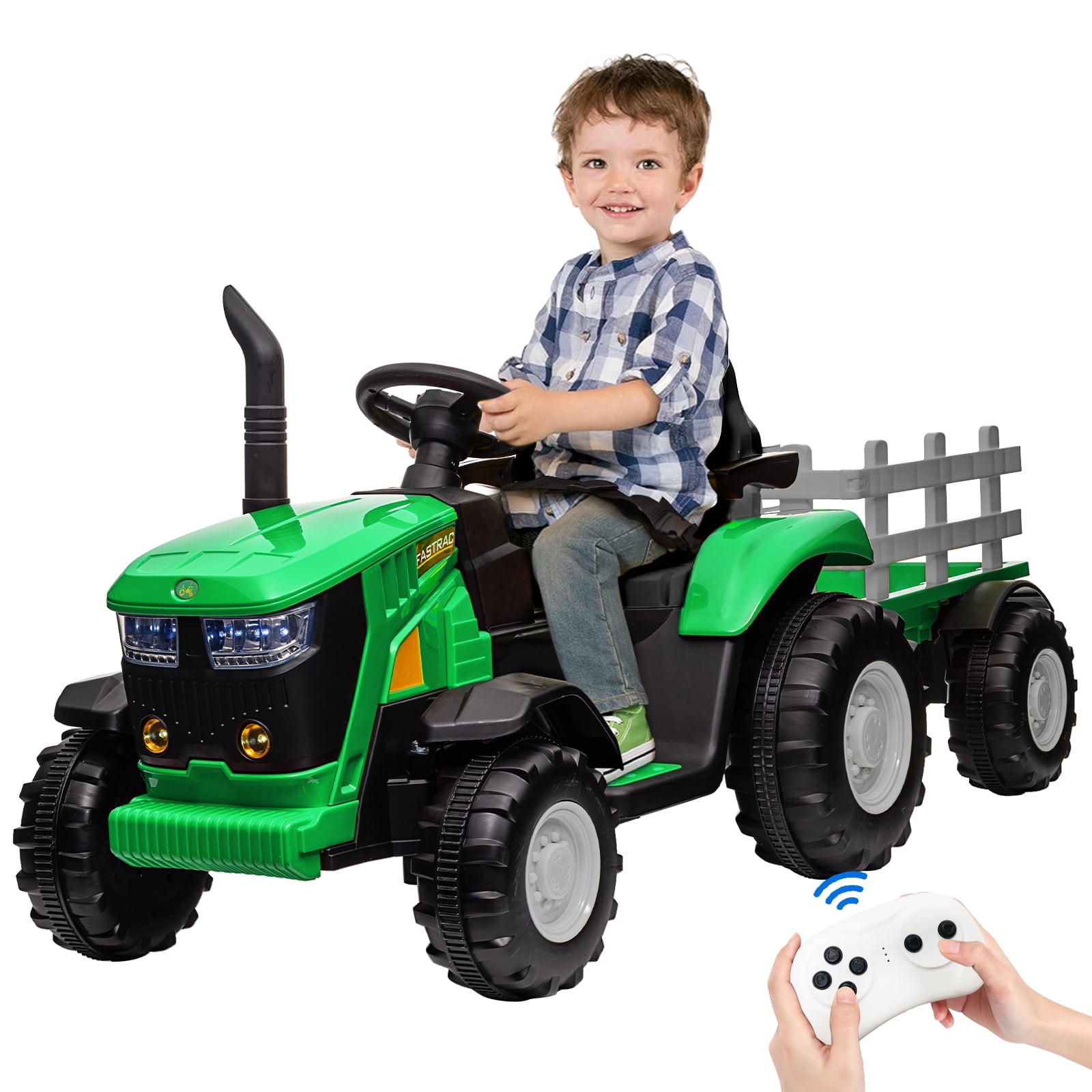 Roromall Ride On Tractor with Trailer, 12V Electric Ride-on Toy with ...