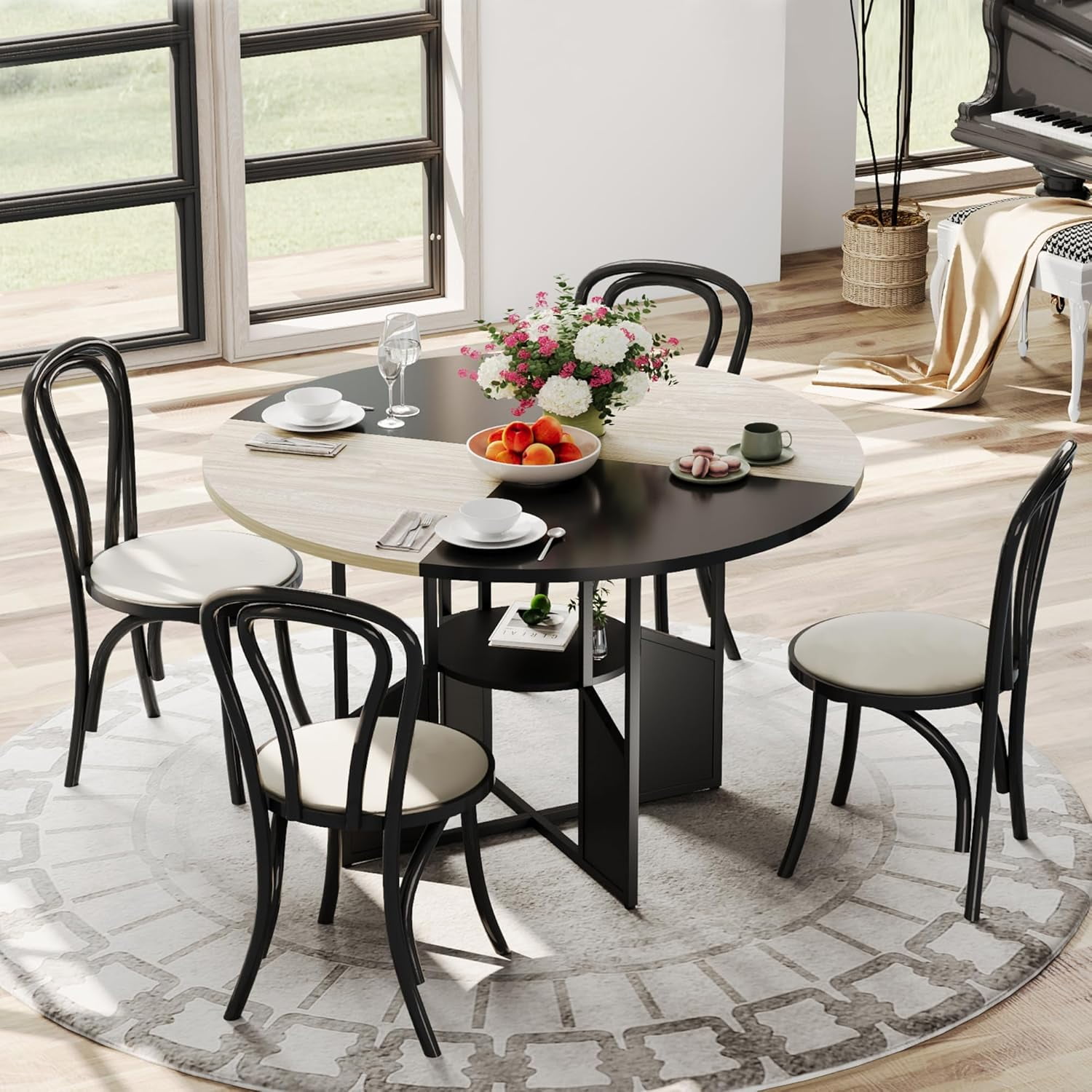 Roromall Round Dining Table for 4-6 Person, Kitchen Table with Storage ...