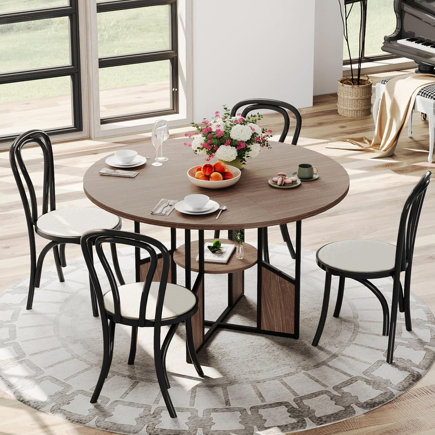 Roromall Round Dining Table for 4-6 Person, Kitchen Table with Storage ...