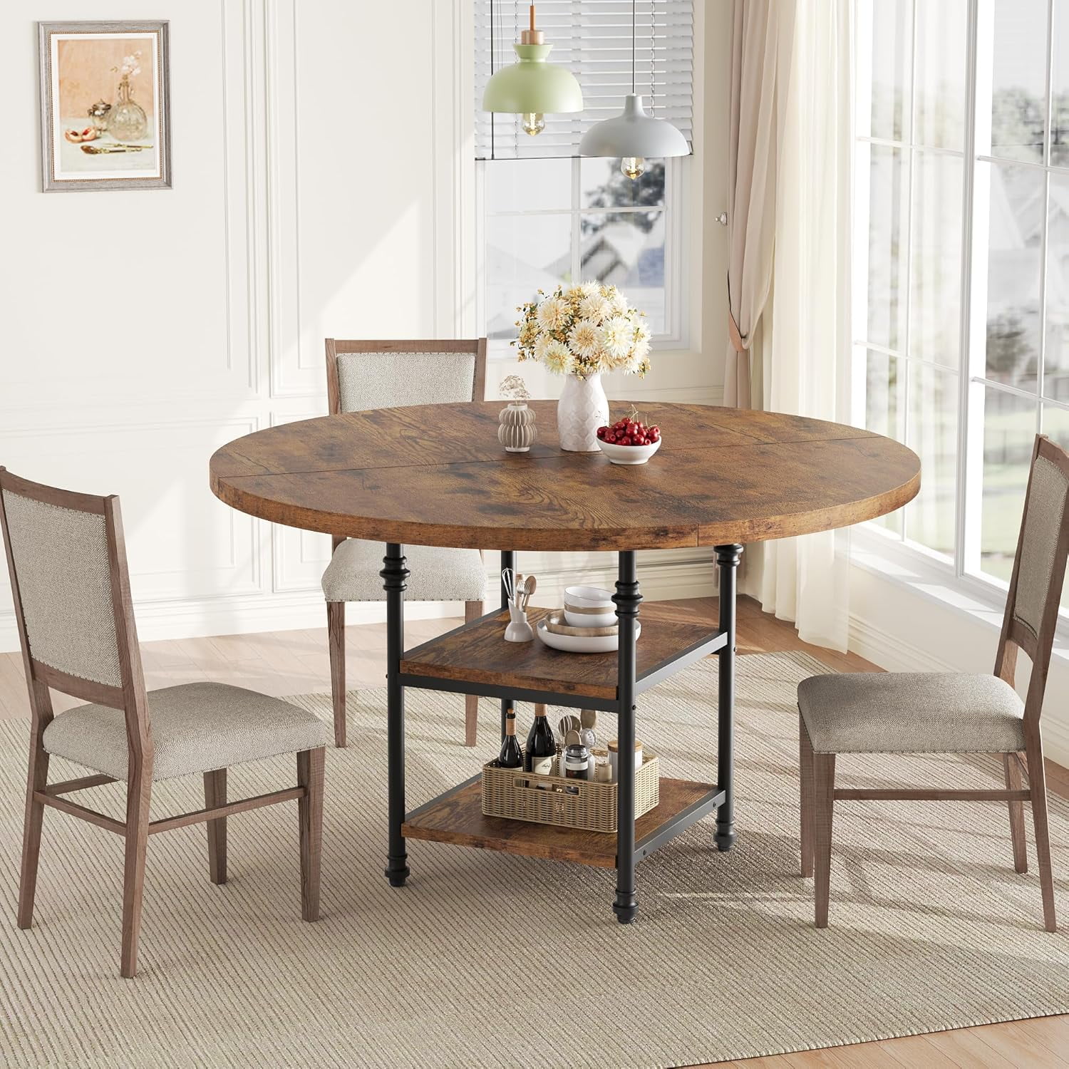Roromall Round Dining Table for 4, Roman Column Dining Table with 1.2 ...