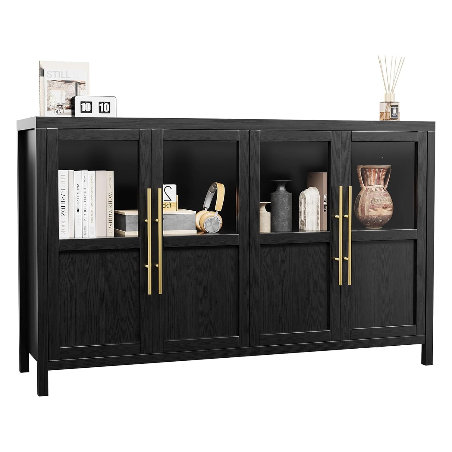 Roromall Sideboard Buffet Cabinet with 4 Glass Doors, 55" Large Buffet Cabinet with Storage ...