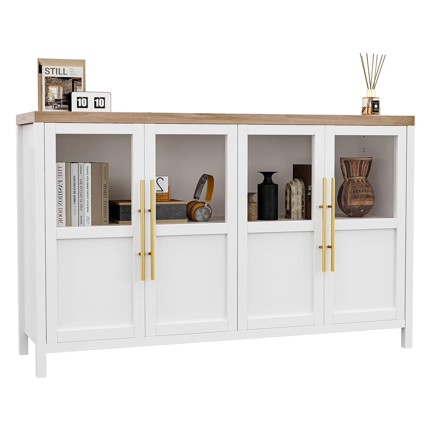 Roromall Sideboard Buffet Cabinet with 4 Glass Doors, 55" Large Buffet ...