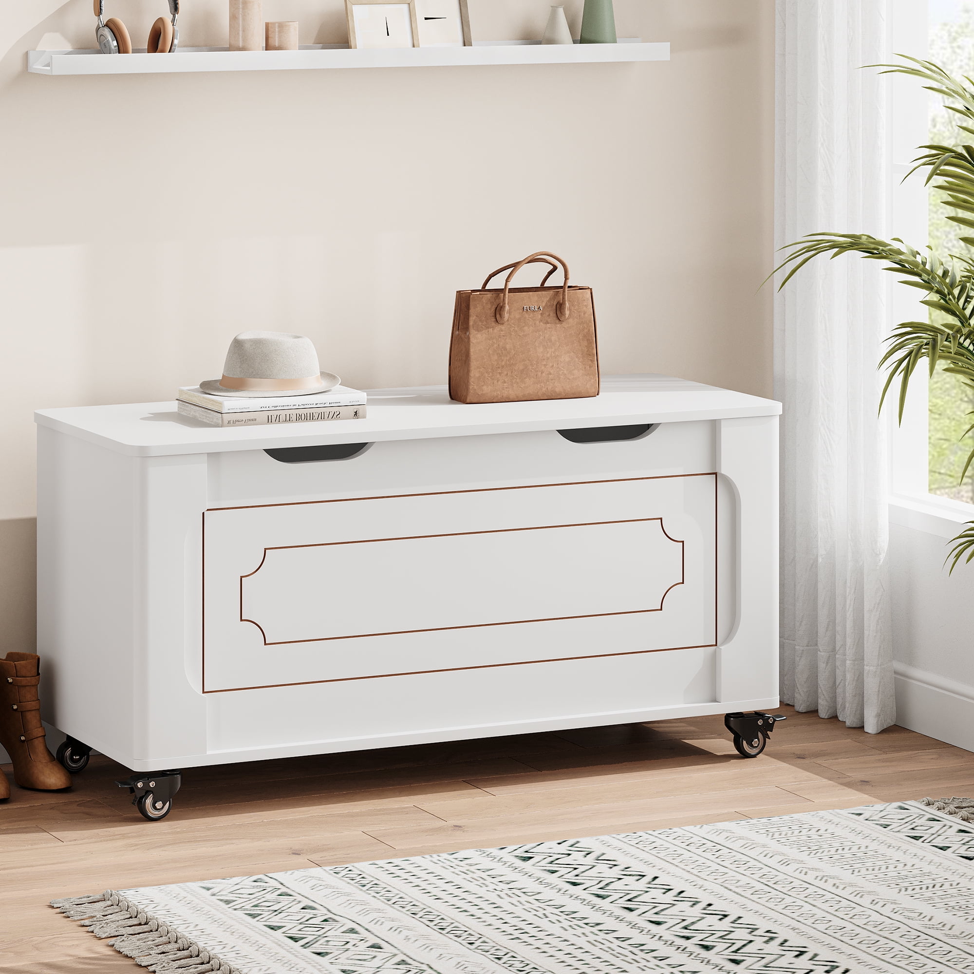 Roromall Storage Chest, Storage Trunk with 4 Wheels, Wooden Storage ...