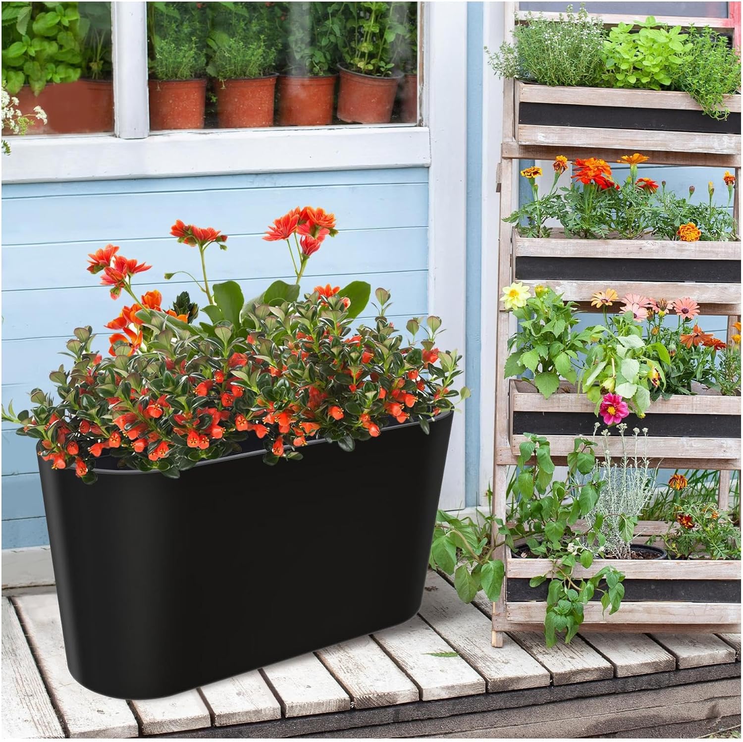 Roromall Tall Oval Outdoor Planter Plastic Planter with Removable Insert Bucket - Modern Design ...