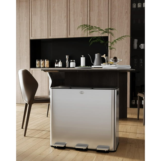 Roromall Triple Trash Can Kitchen 60L(3*5Gal) 90L(3*8Gal) Stainless ...