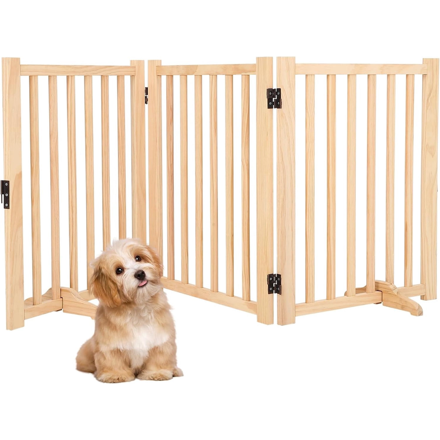 Roromall Wooden Freestanding Dog Gate, Foldable Pet Gate with Support ...