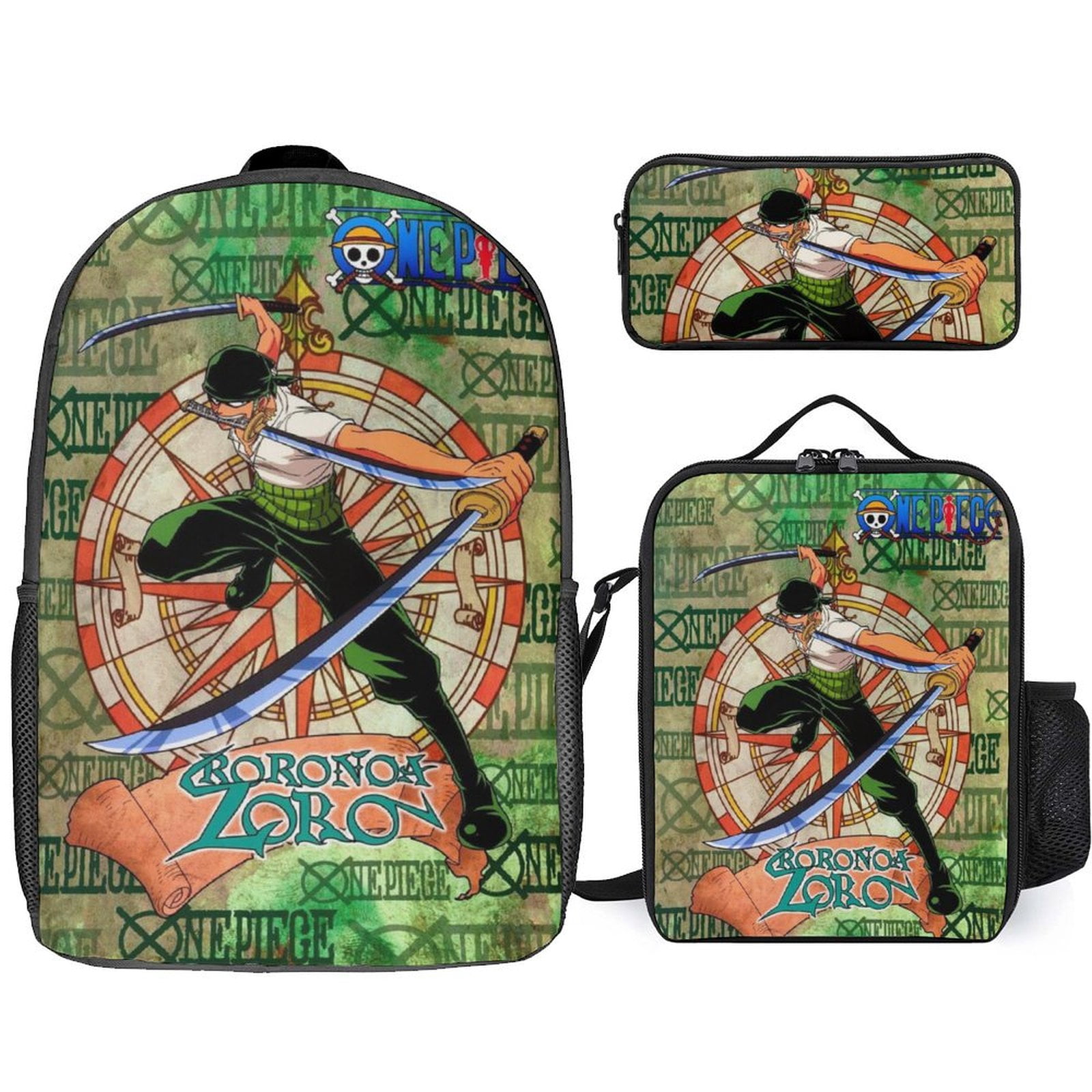 Roronoa Zoro 3 Piece Backpack Set with Lunch Bag Pencil Case, High ...