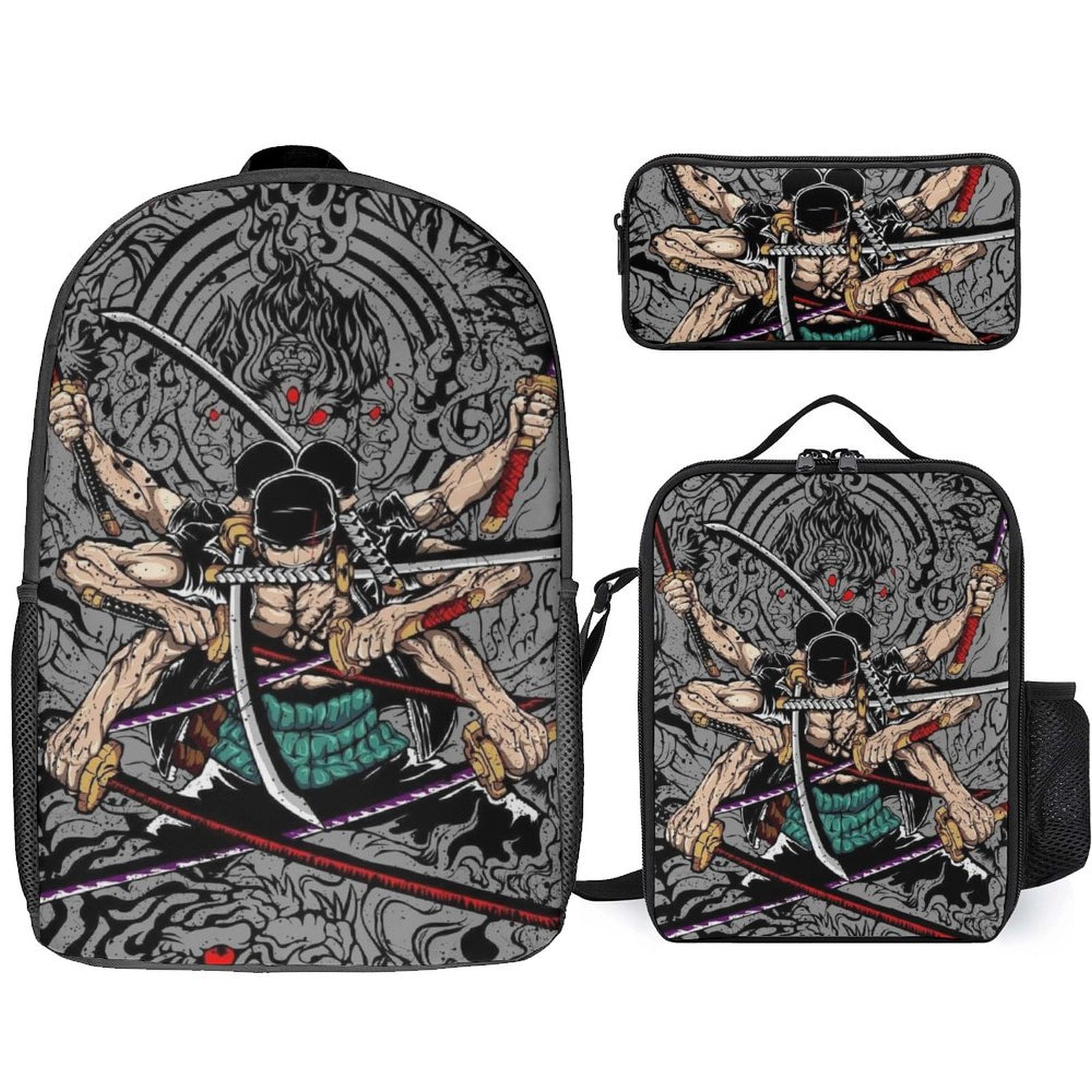 Roronoa Zoro 3 Piece Backpack Set with Lunch Bag Pencil Case, High ...