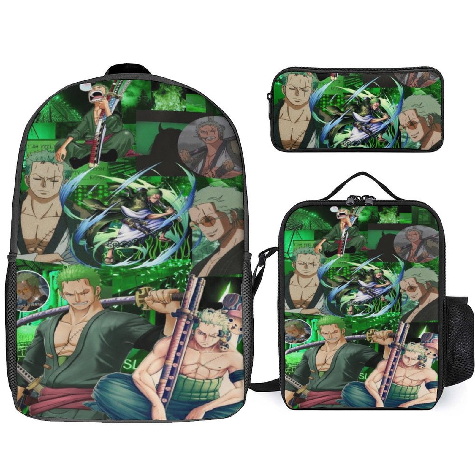 Roronoa Zoro 3 Piece Backpack Set with Lunch Bag Pencil Case, High ...