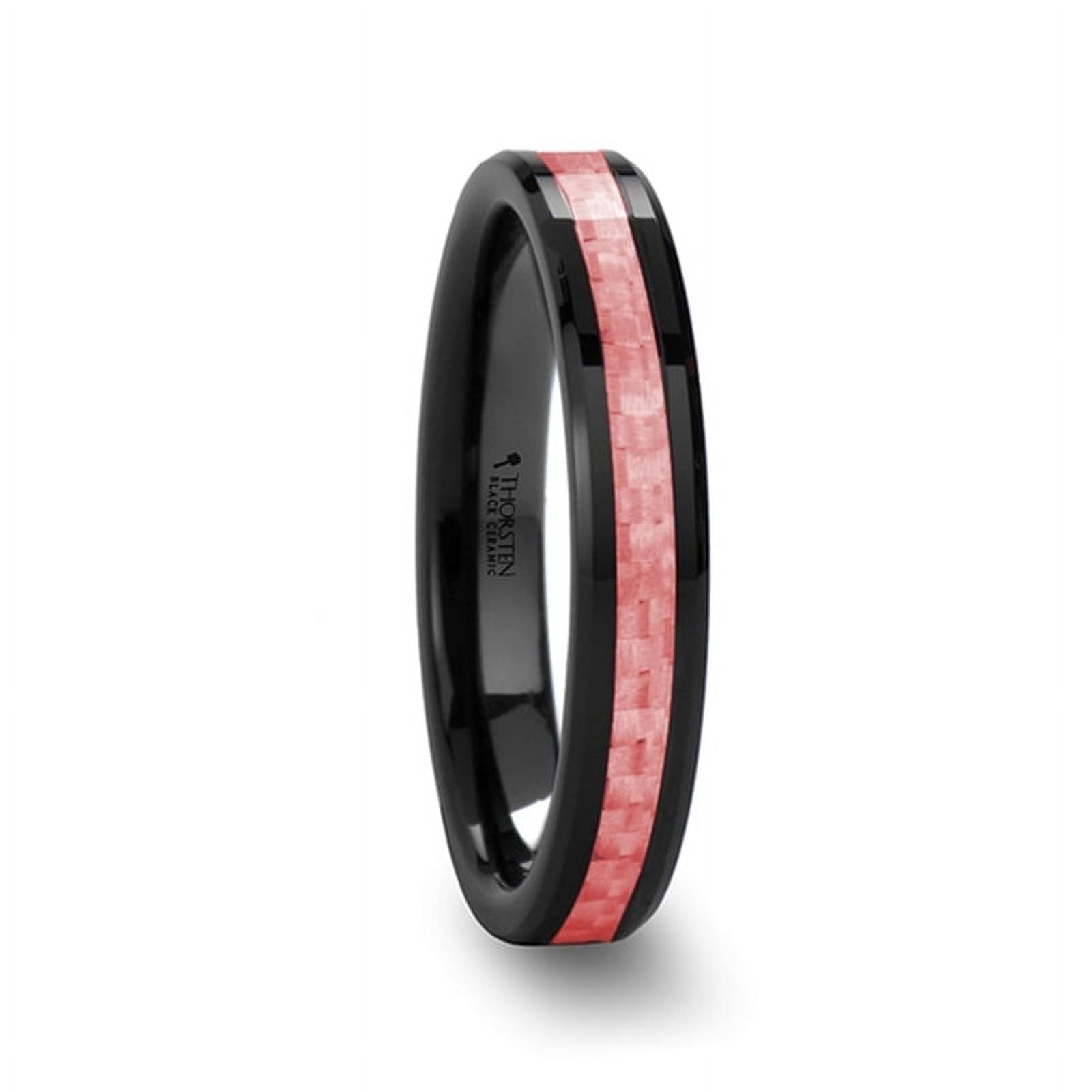 Rosa Womens Beveled Black Ceramic Ring With Pink Carbon Fiber Inlay ...