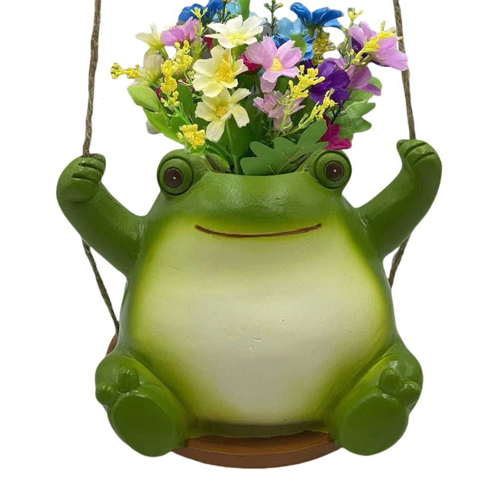 Rosafegon Frog Flower Pot Resin Swing Flowerpot Cartoon Frog Home ...