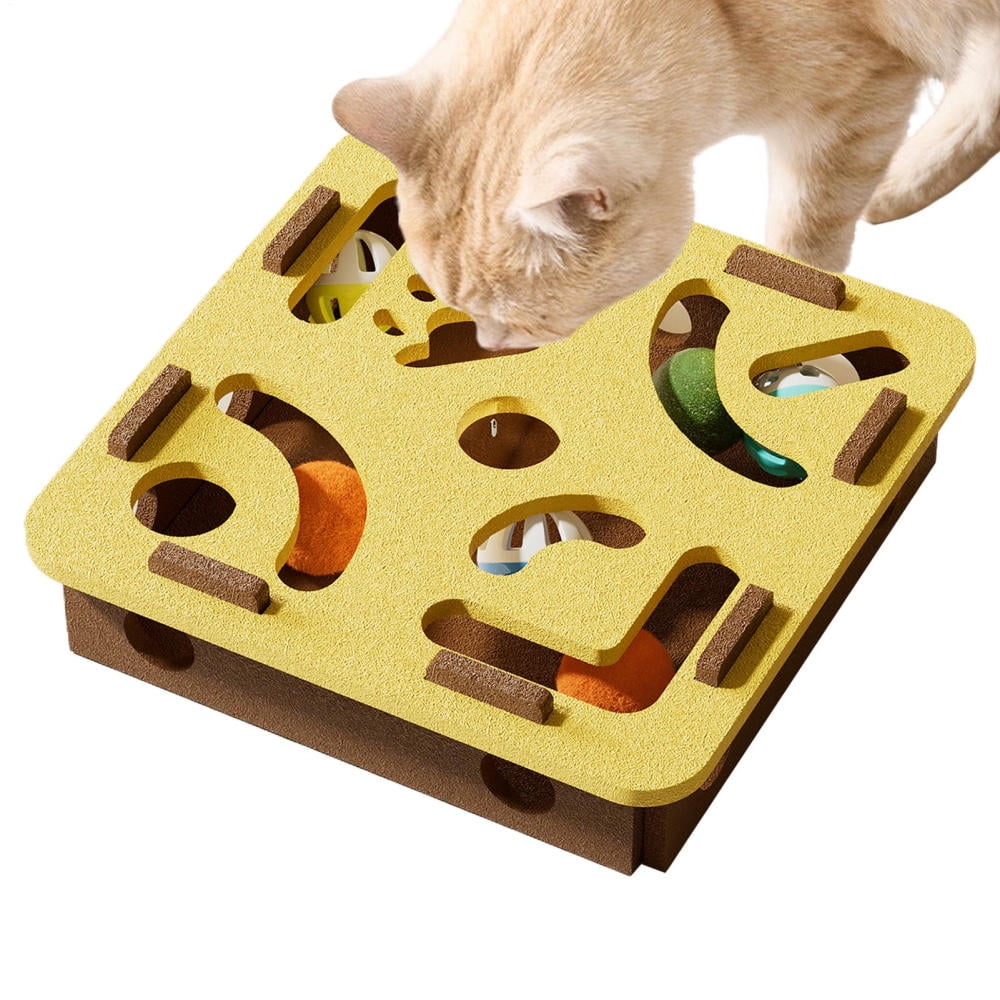 Rosafegon Puzzle Cat Toys Cat Maze Toy Scratching Board Bell Track for ...